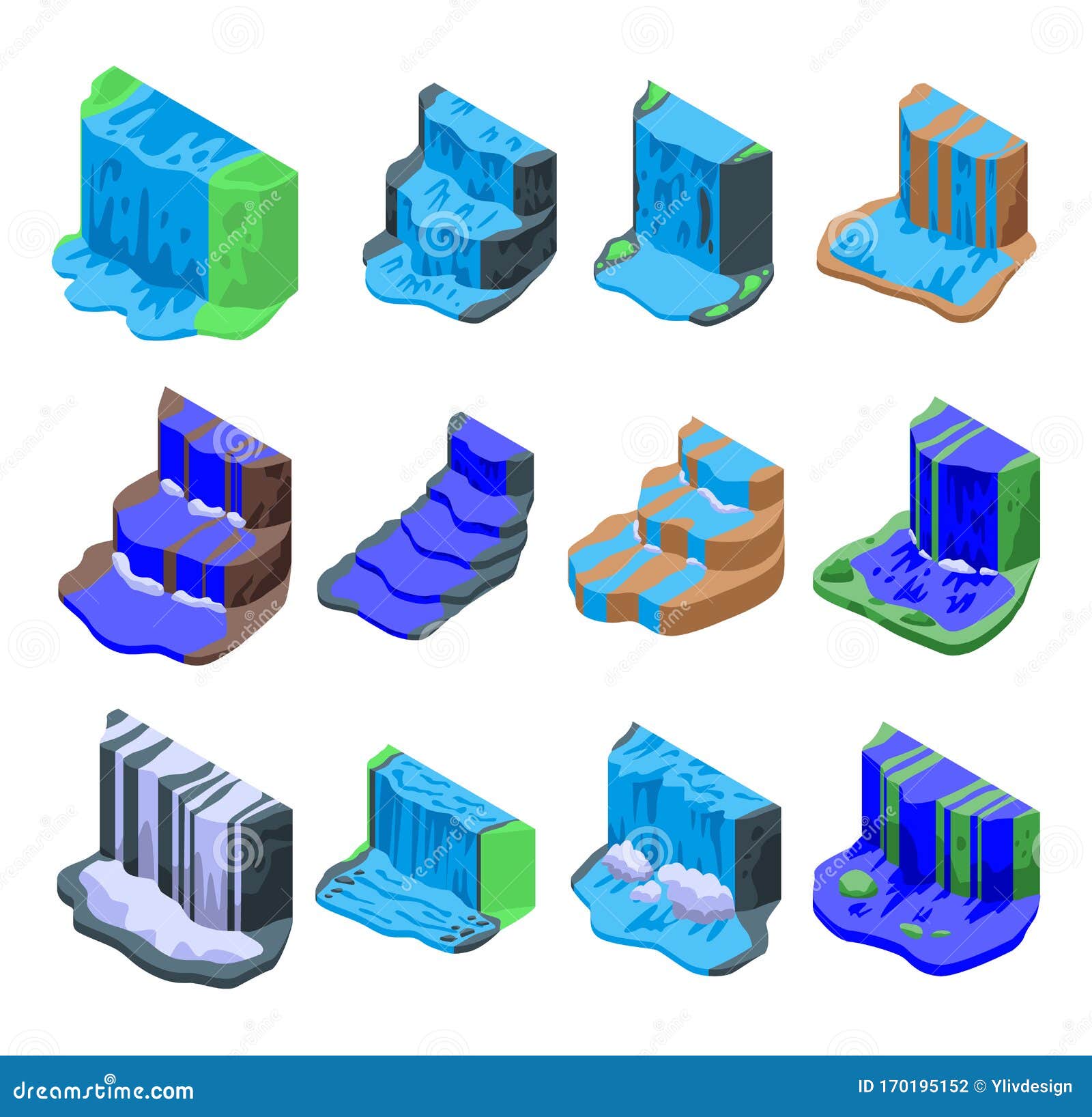 Cascade Icons Set, Isometric Style Stock Vector - Illustration of ...