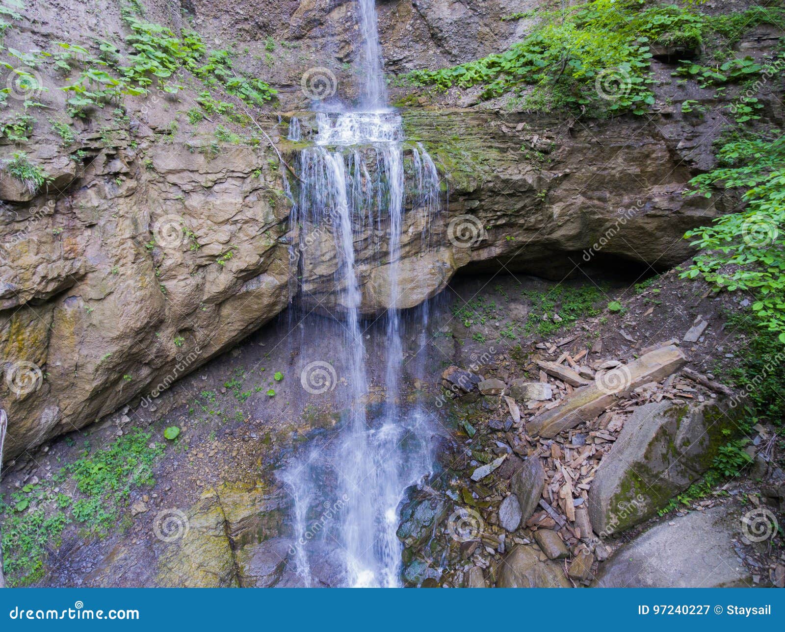 Cascade Mountain Waterfall. Aerial View Stock Image - Image of layer ...