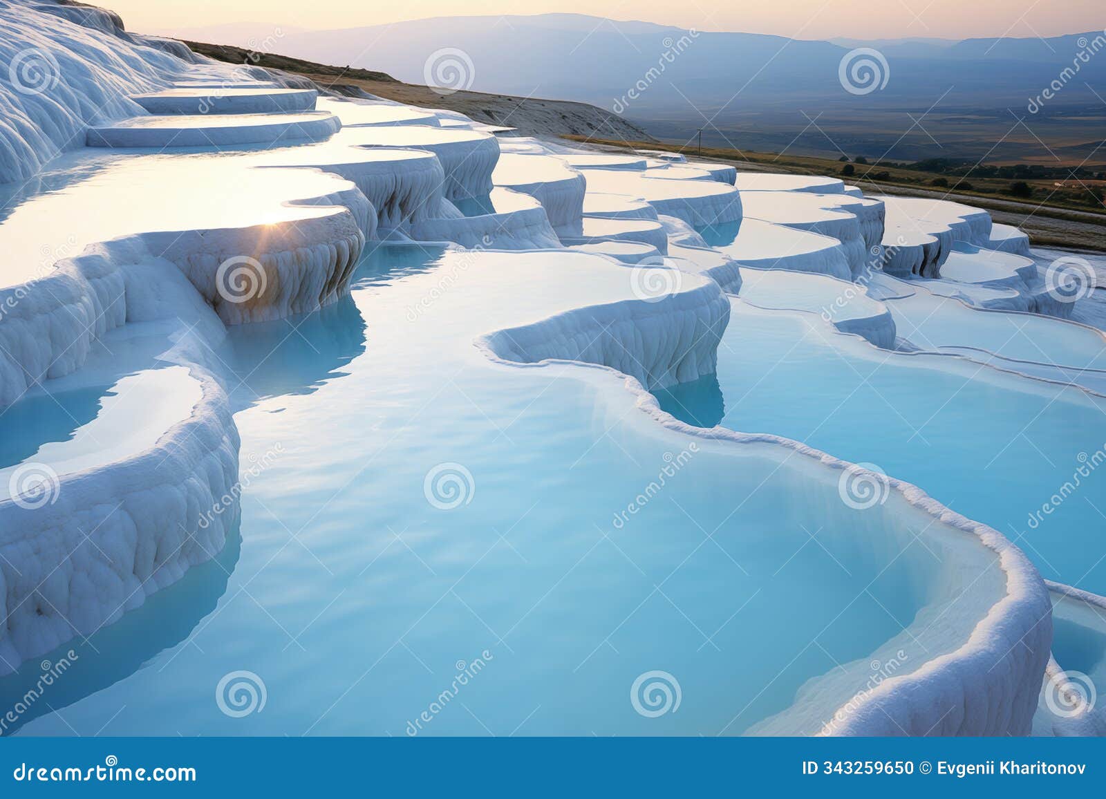 Cascade of Natural Travertine Pools with Blue Mineral Spring Water ...