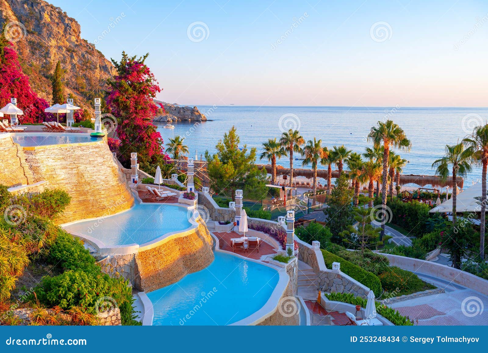 Cascade Pools in Turkish Resort Hotel in Fethie, Background Stock Photo ...