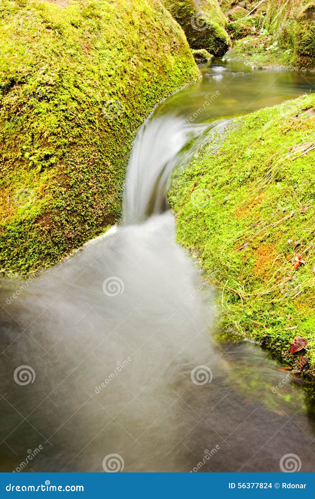 Cascade on Small Mountain Stream. Cold Crystal Water is Falling Over ...