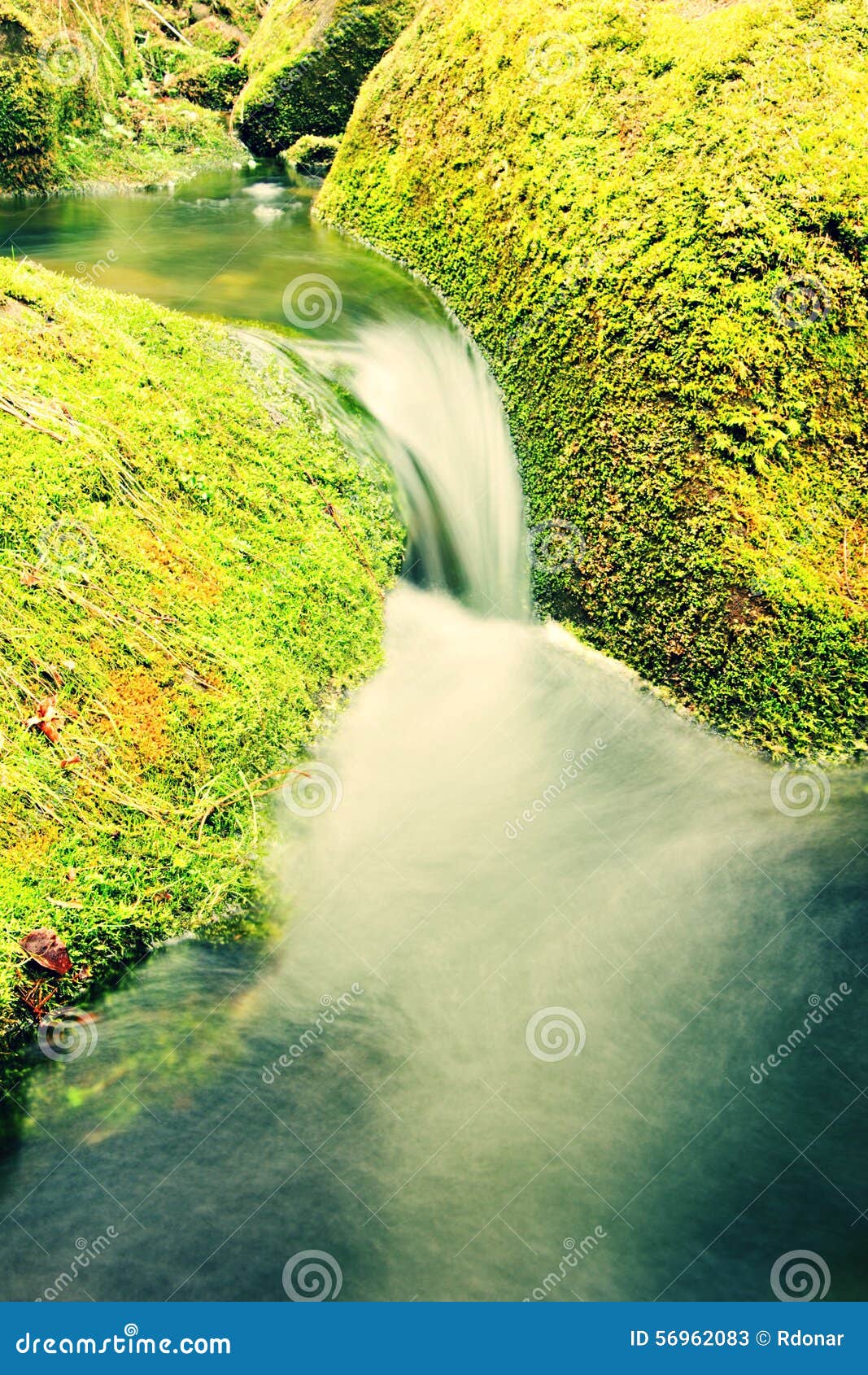 Cascade on Small Mountain Stream. Cold Crystal Water is Falling Over ...