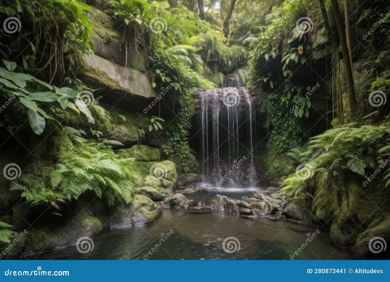 Cascade of Waterfalls Surrounded by Lush Greenery, a Peaceful Escape ...