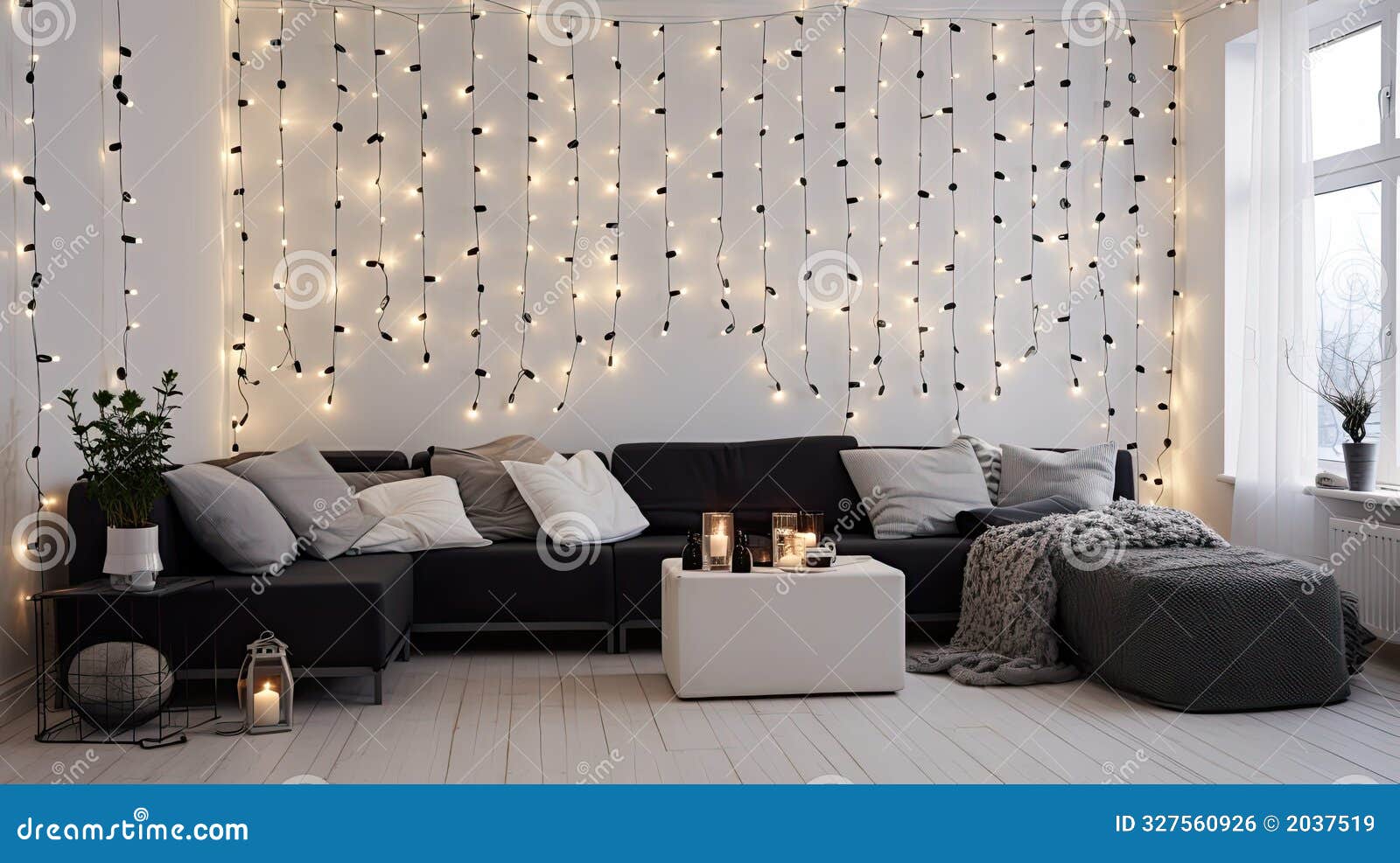 Cascading Black and White String Lights Stock Illustration - Illustration of minimalistic ...