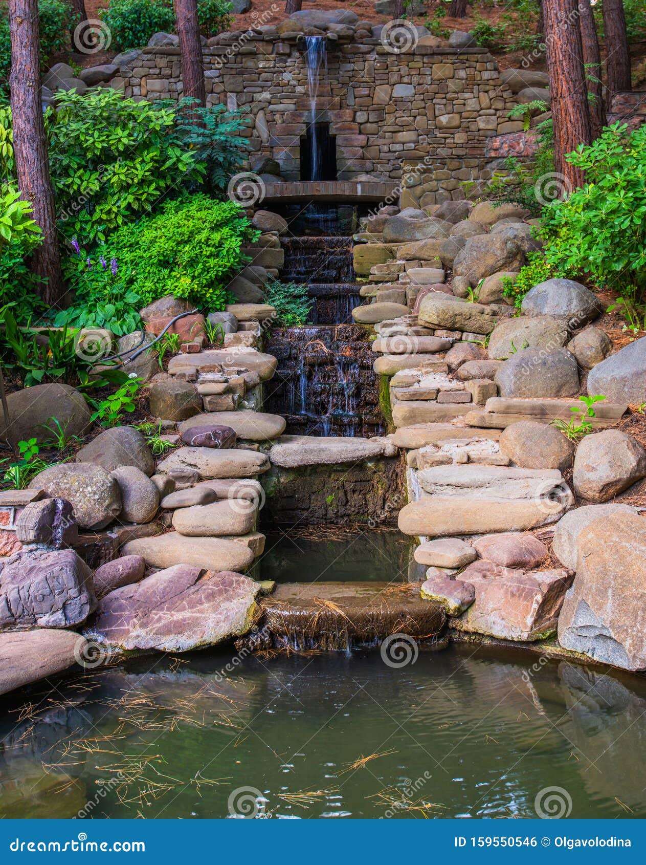 Cascading Fountain with a Stones in Landscape Design Stock Photo ...