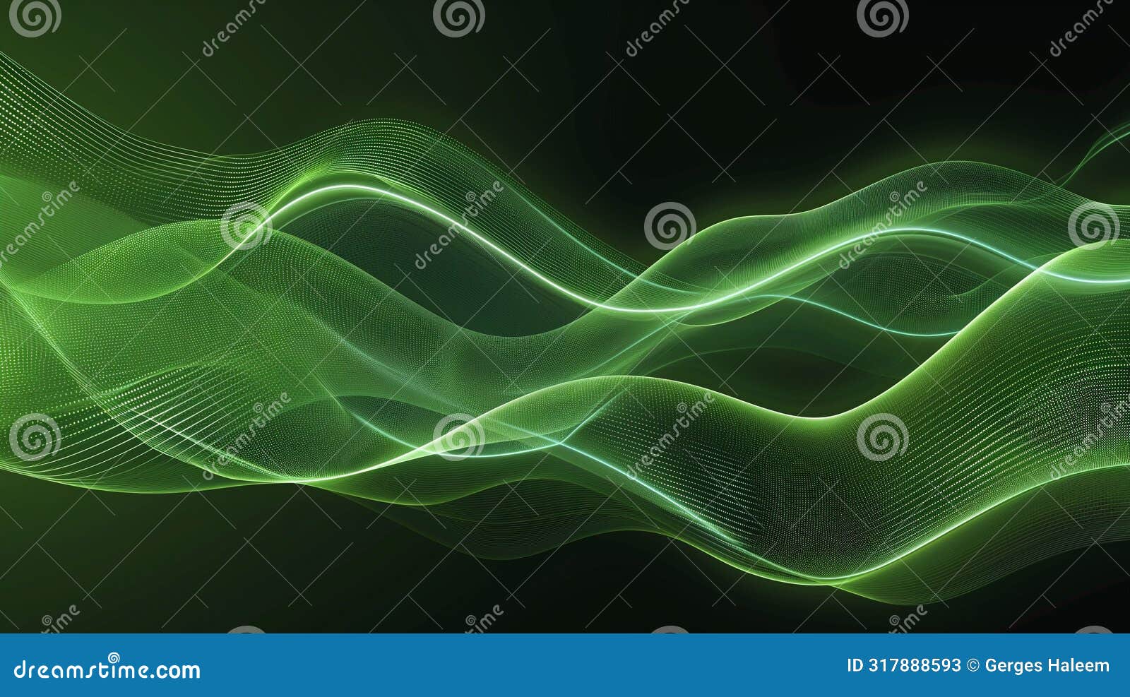 Cascading Green Wave of Light on Black Background Stock Illustration ...