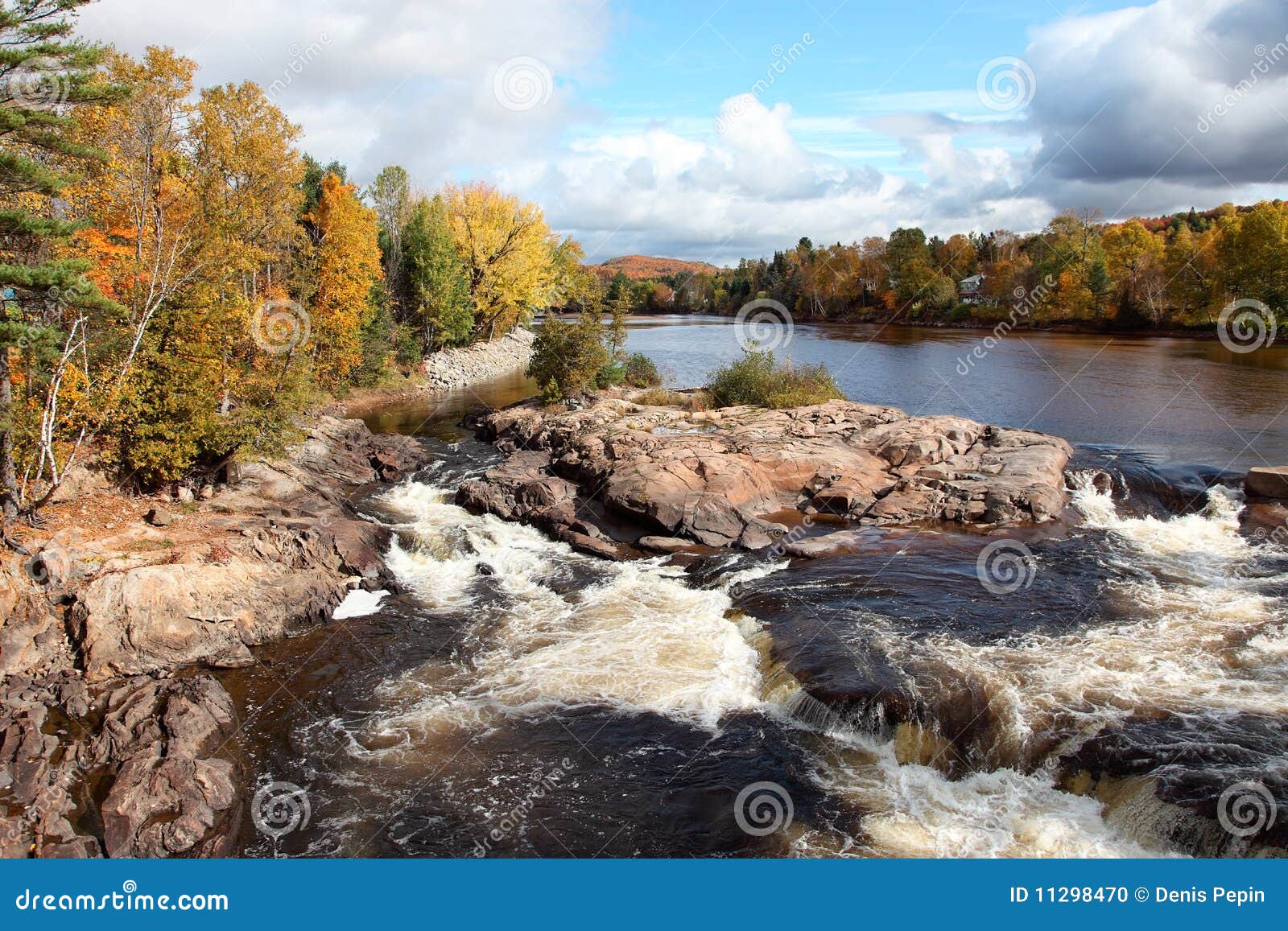 Cascading River and Fall Colors Stock Photo - Image of green, leaf ...