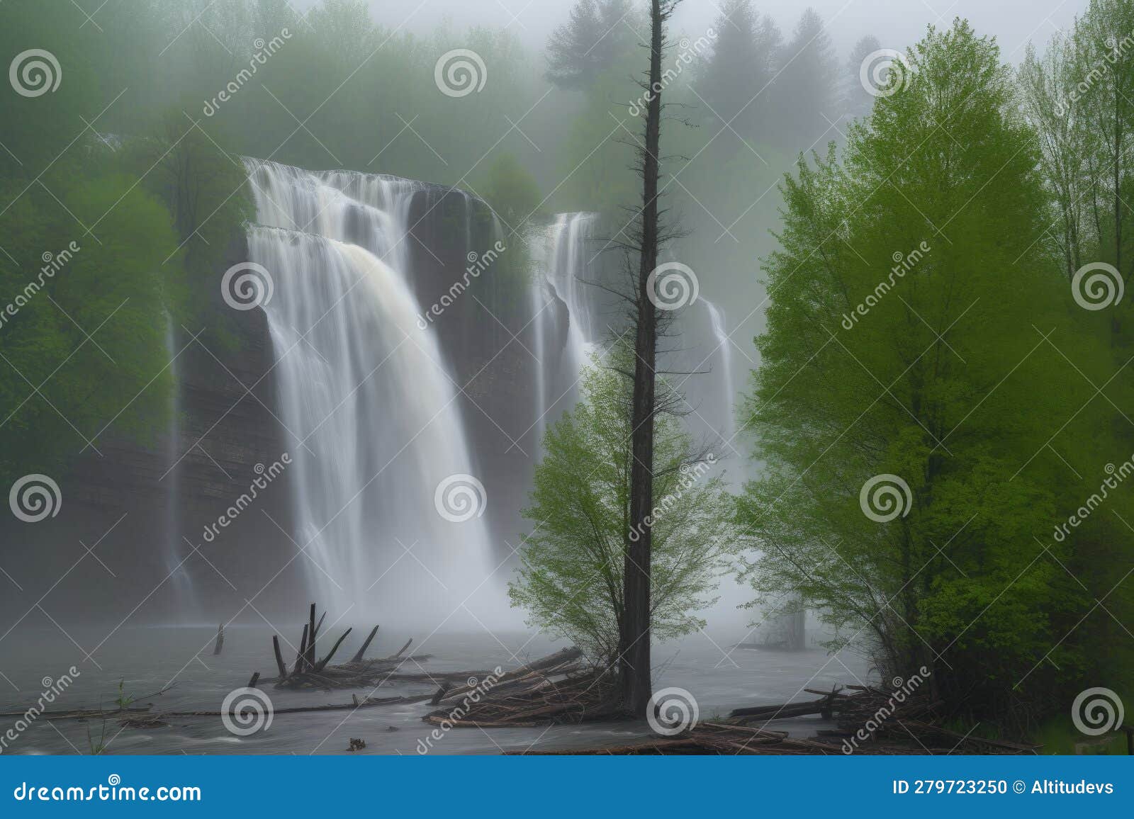 Cascading Spring Waterfalls in the Mist of a Thunderstorm Stock ...