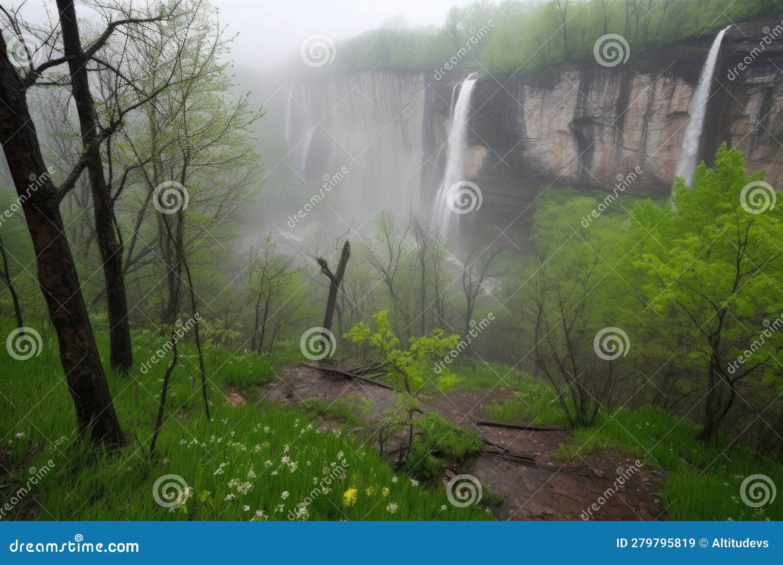 Cascading Spring Waterfalls in the Mist of a Thunderstorm Stock ...