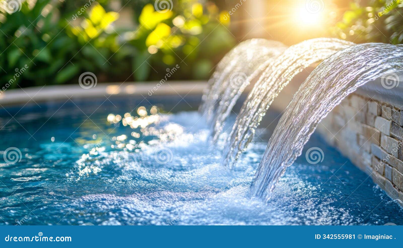 Cascading Water Feature in a Pool with a Stone Wall Stock Illustration ...