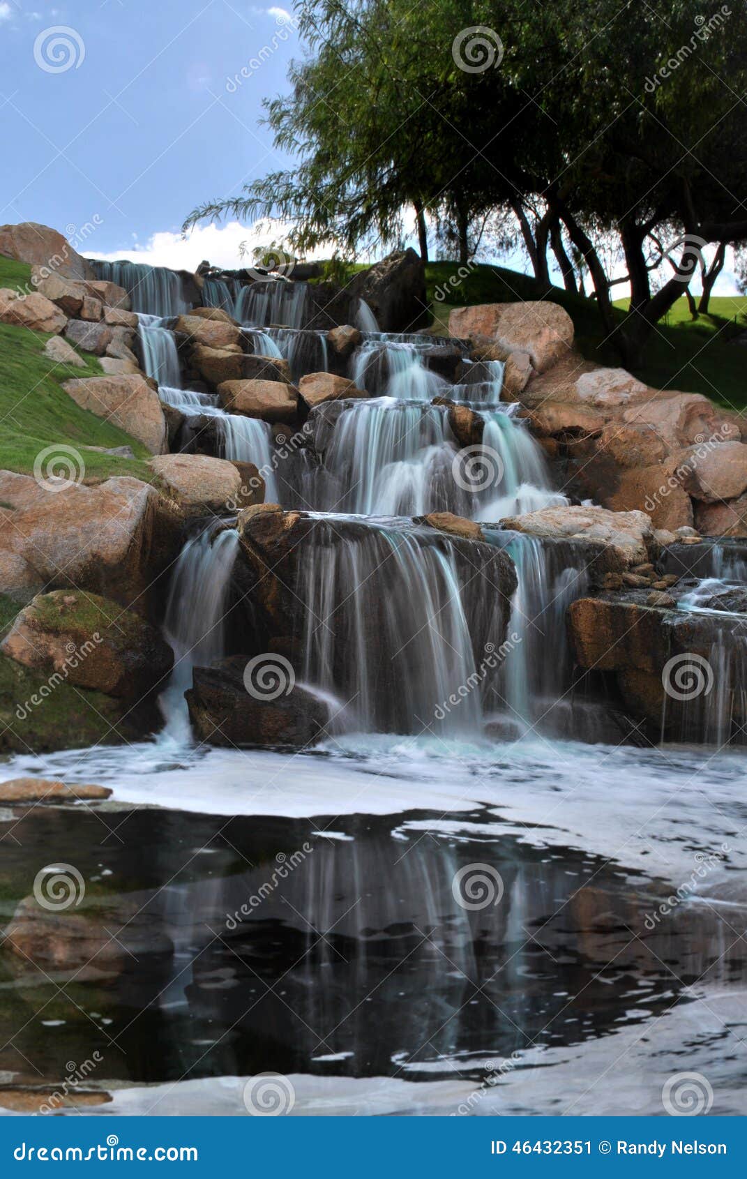 Cascading Waterfall Blurred Water with Reflection Stock Image - Image ...