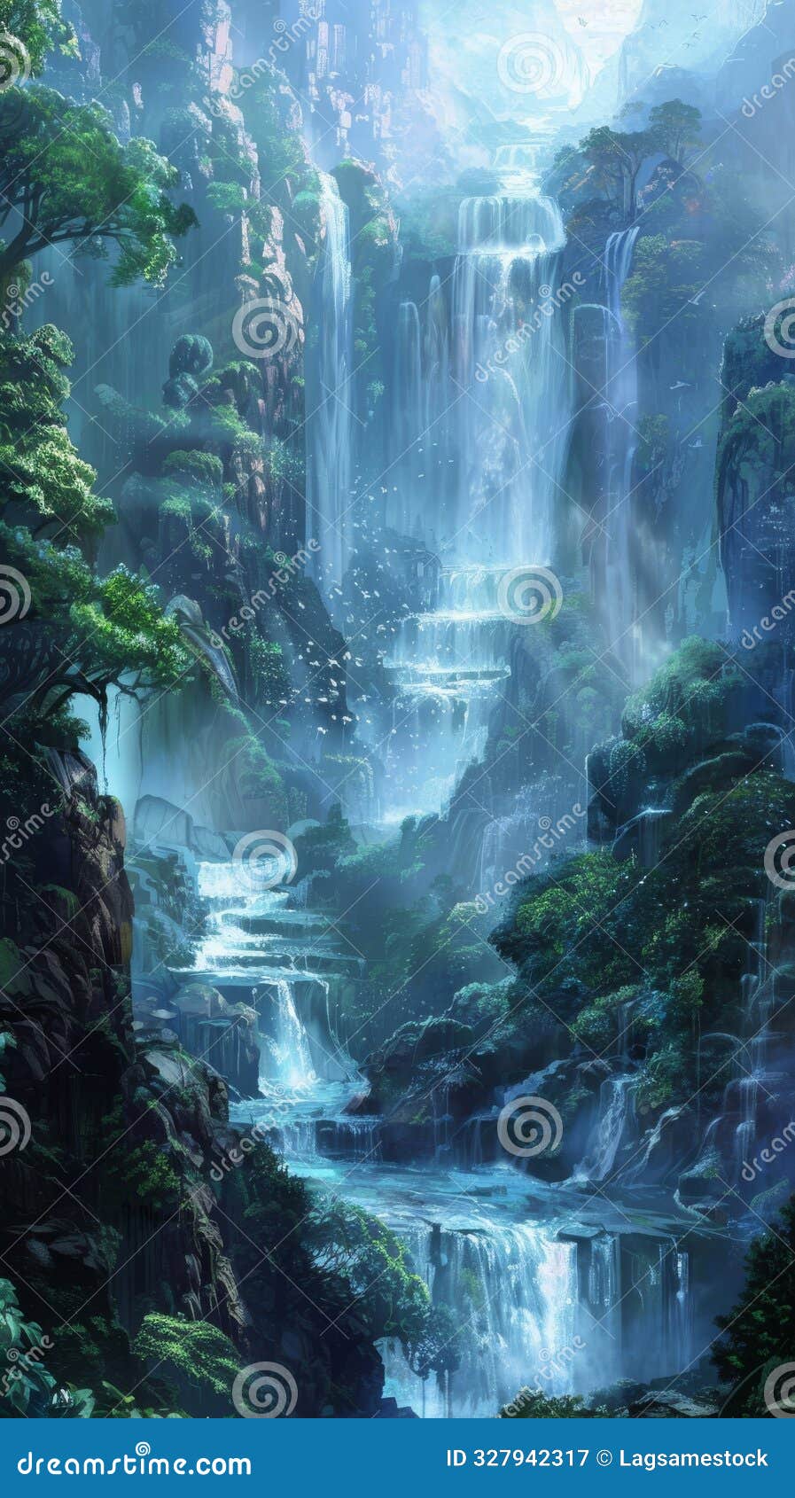 Cascading Waterfall Misty Aura Text Area at the Base Stock Illustration ...