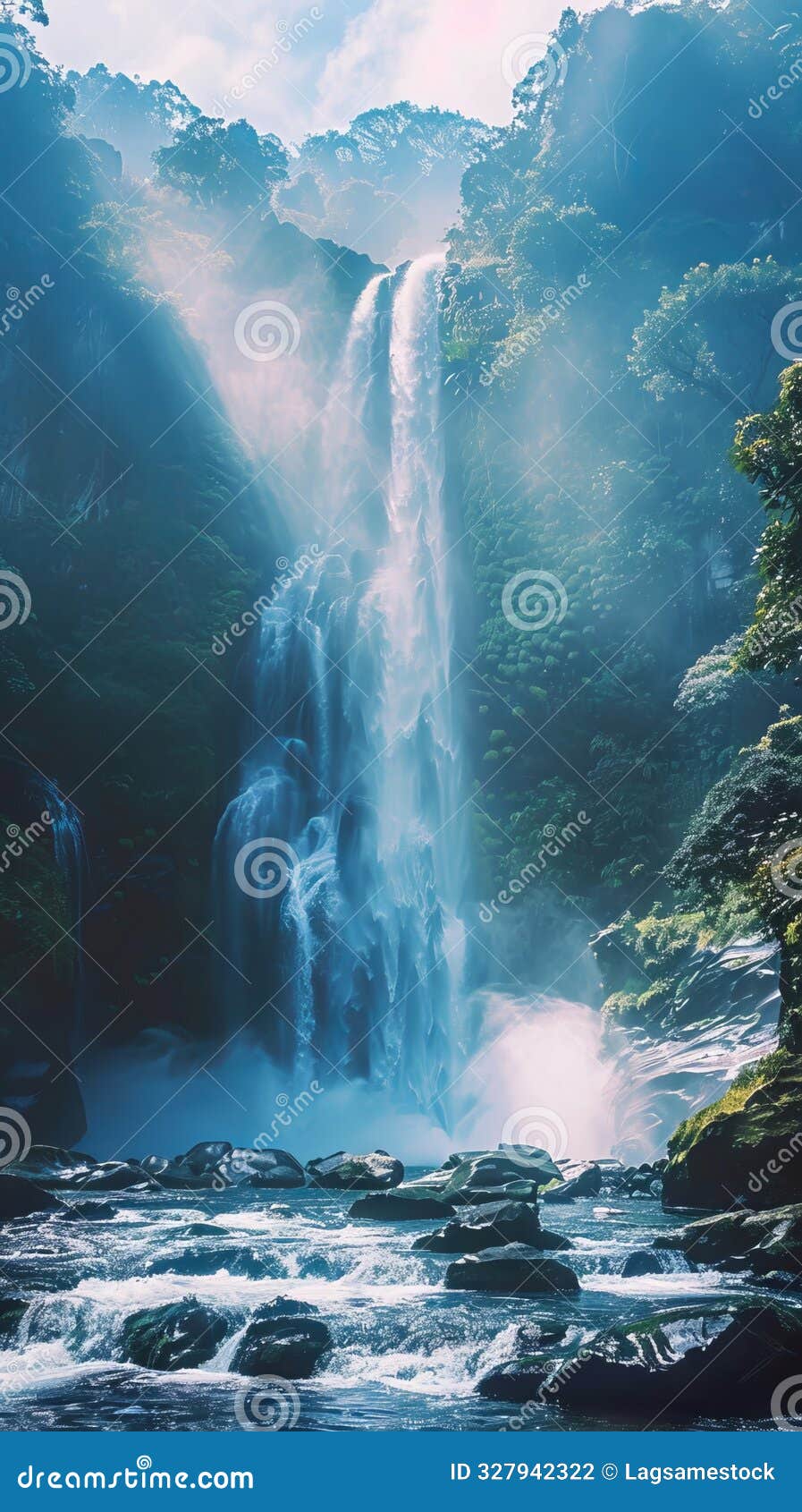 Cascading Waterfall Misty Aura Text Area at the Base Stock Illustration ...