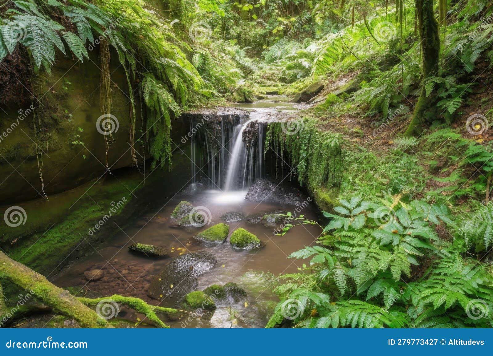 Cascading Waterfall Surrounded by Lush Greenery Stock Image - Image of ...