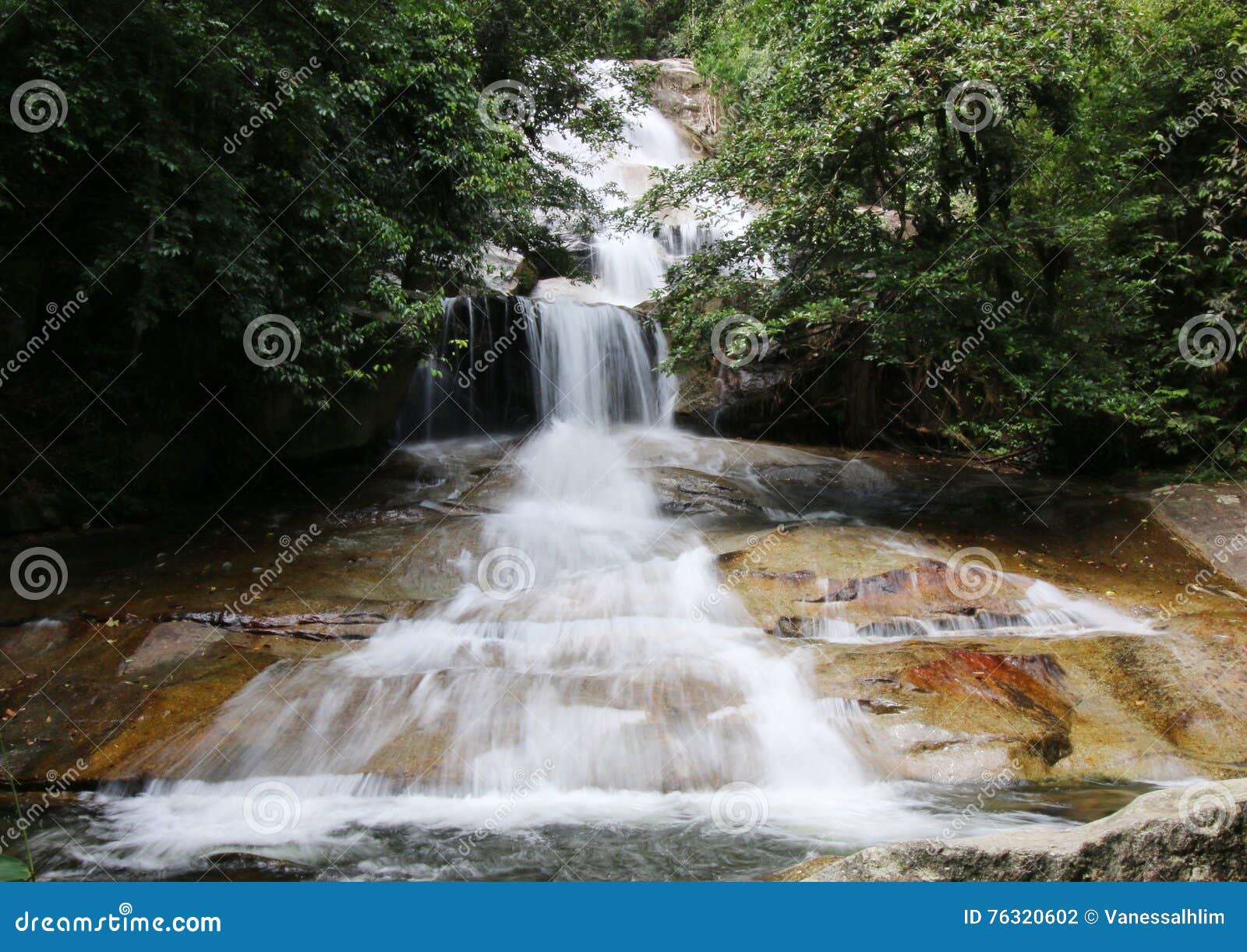 Cascading Waterfall in a Tropical Jungle. Stock Photo - Image of moss ...