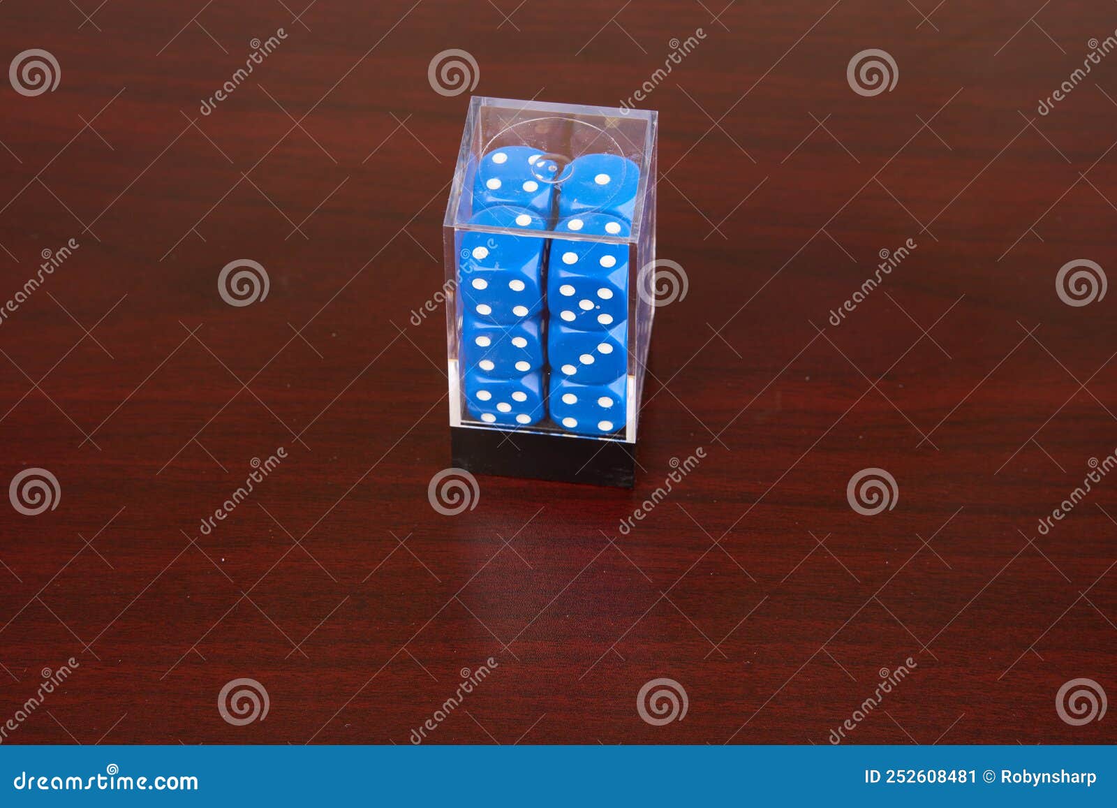 Case of Blue Six-sided Dice on Brown Background Stock Image - Image of ...