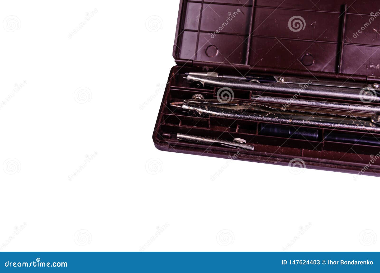 Case of Drawing Instruments Isolated on White Stock Image - Image of ...