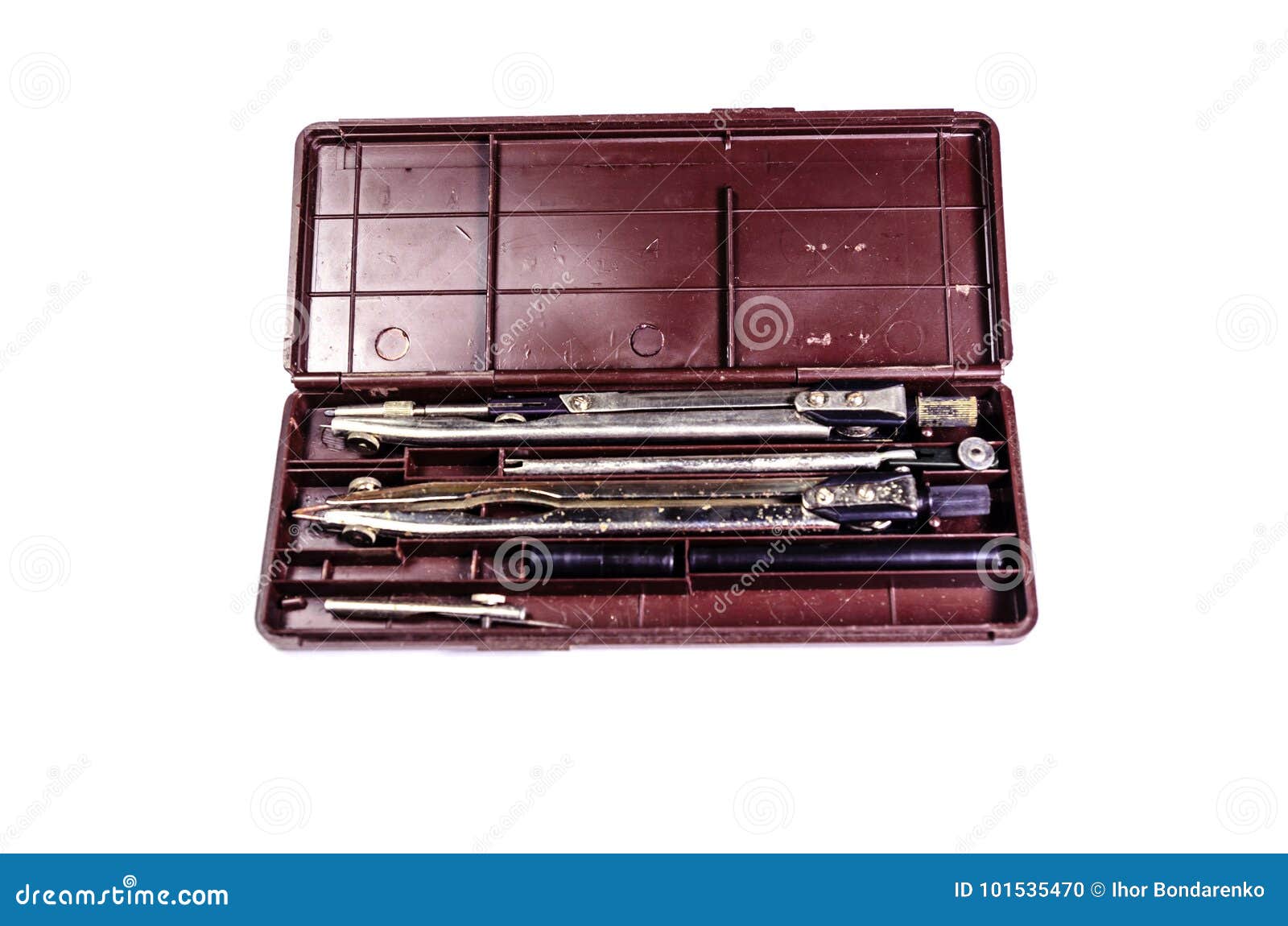 Case of Drawing Instruments Isolated on White Stock Photo - Image of ...