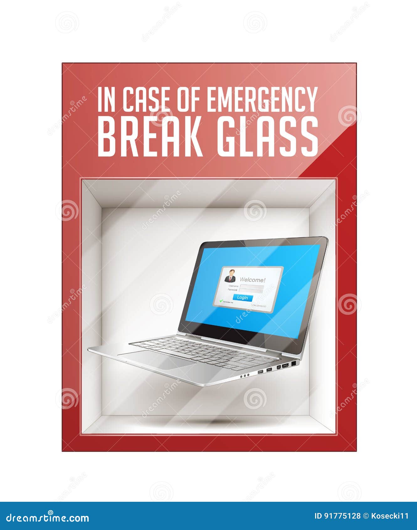 In Case of Emergency Break Glass Stock Vector - Illustration of office ...