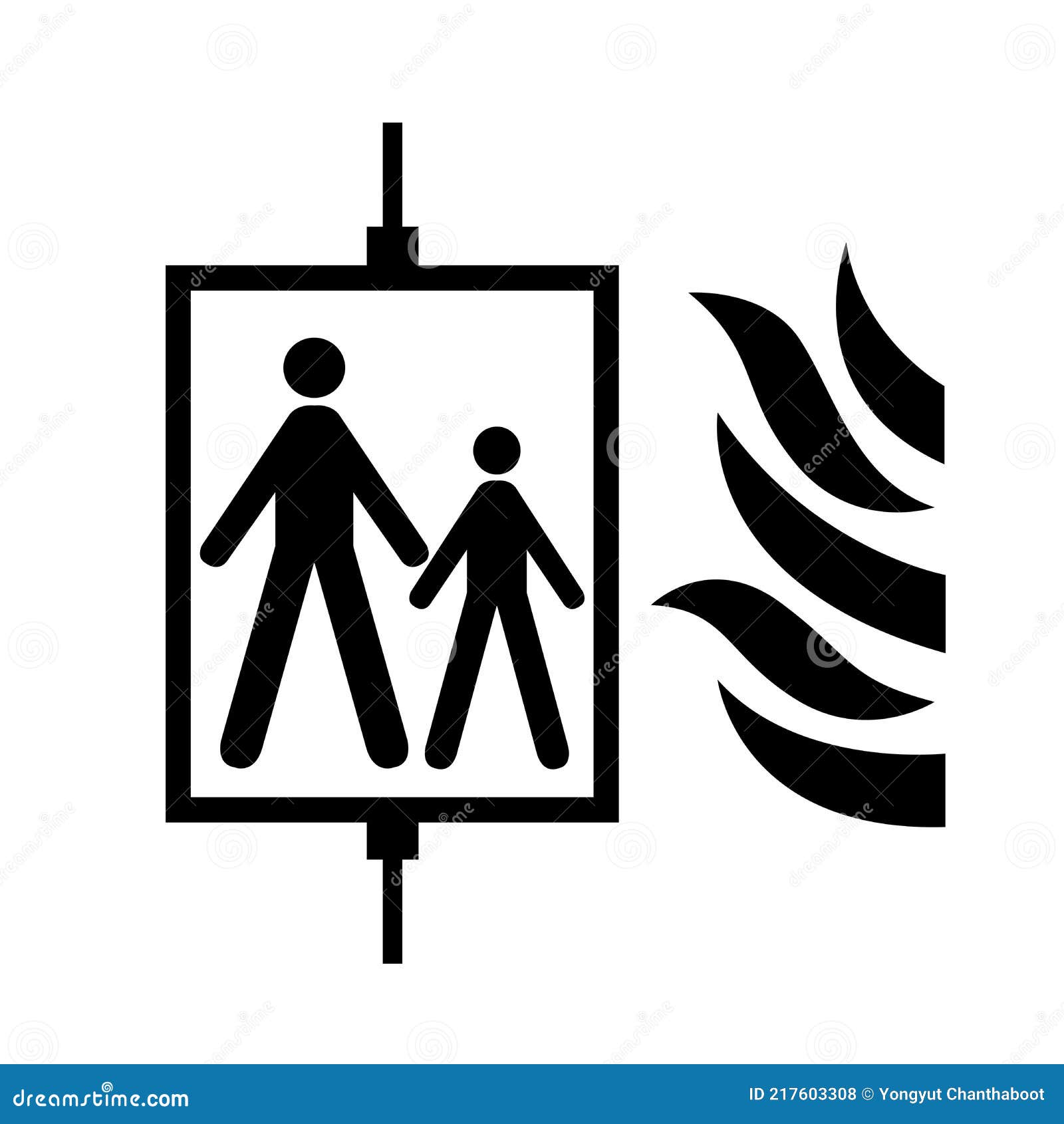 In Case of Fire Do Not Use Lift Black Icon, Vector Illustration ...