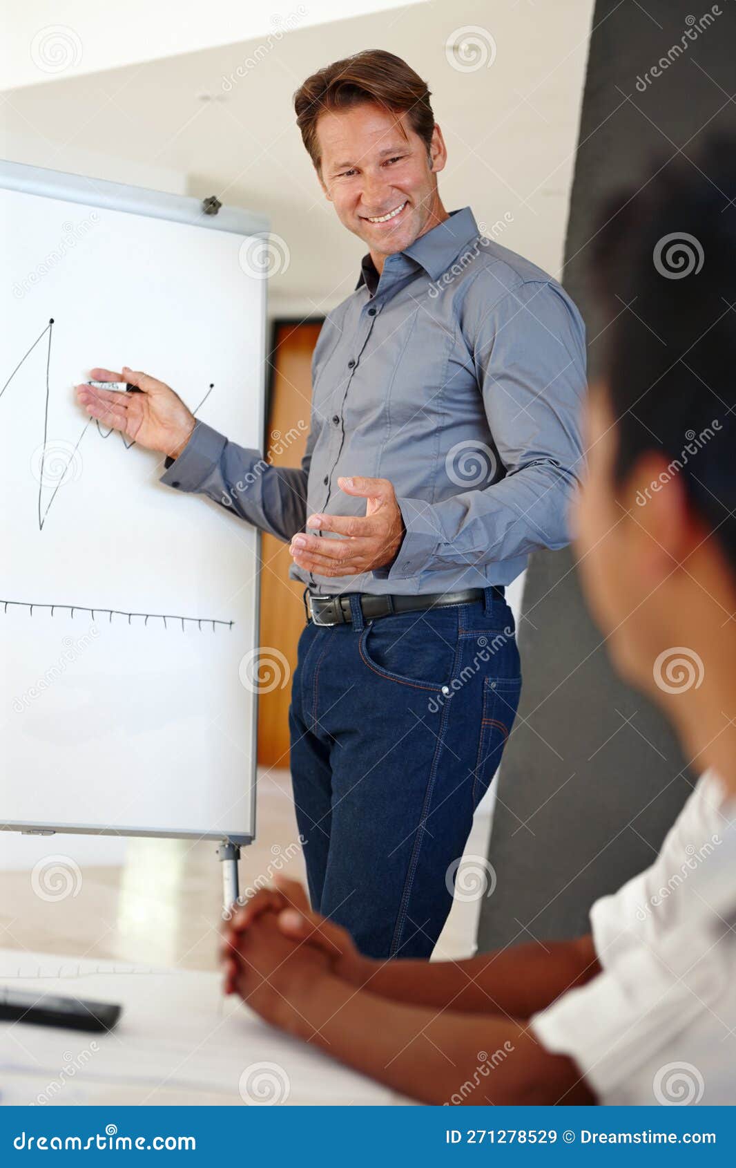 In this Case High is Good. a Mature Man Doing a Presentation at a Work ...