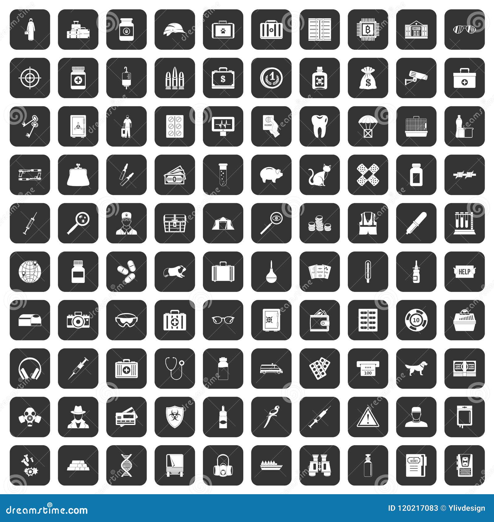 100 case icons set black stock vector. Illustration of black - 120217083