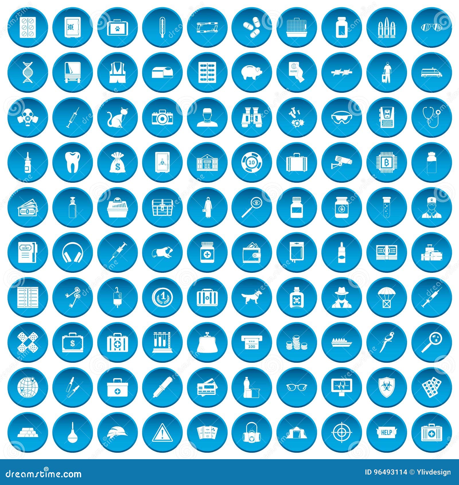 100 case icons set blue stock vector. Illustration of target - 96493114