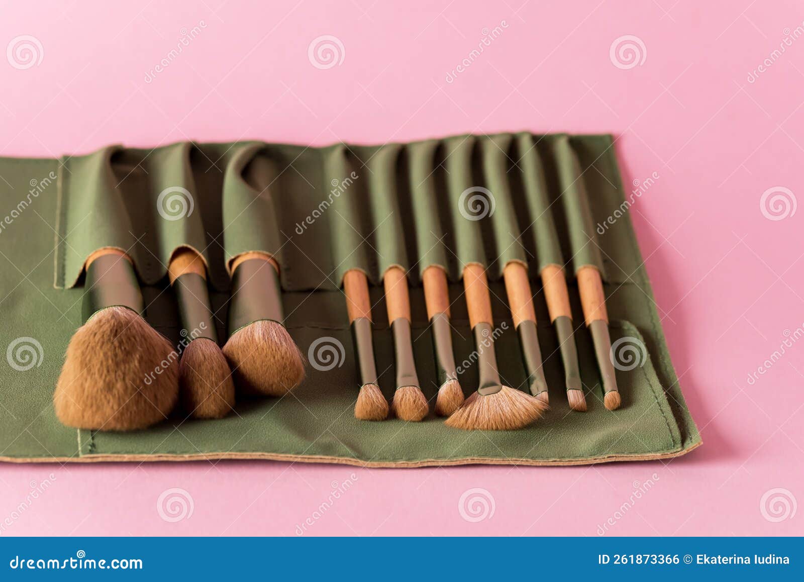 Case Makeup Artist Set of Brushes Powder Foundation Pink Background ...