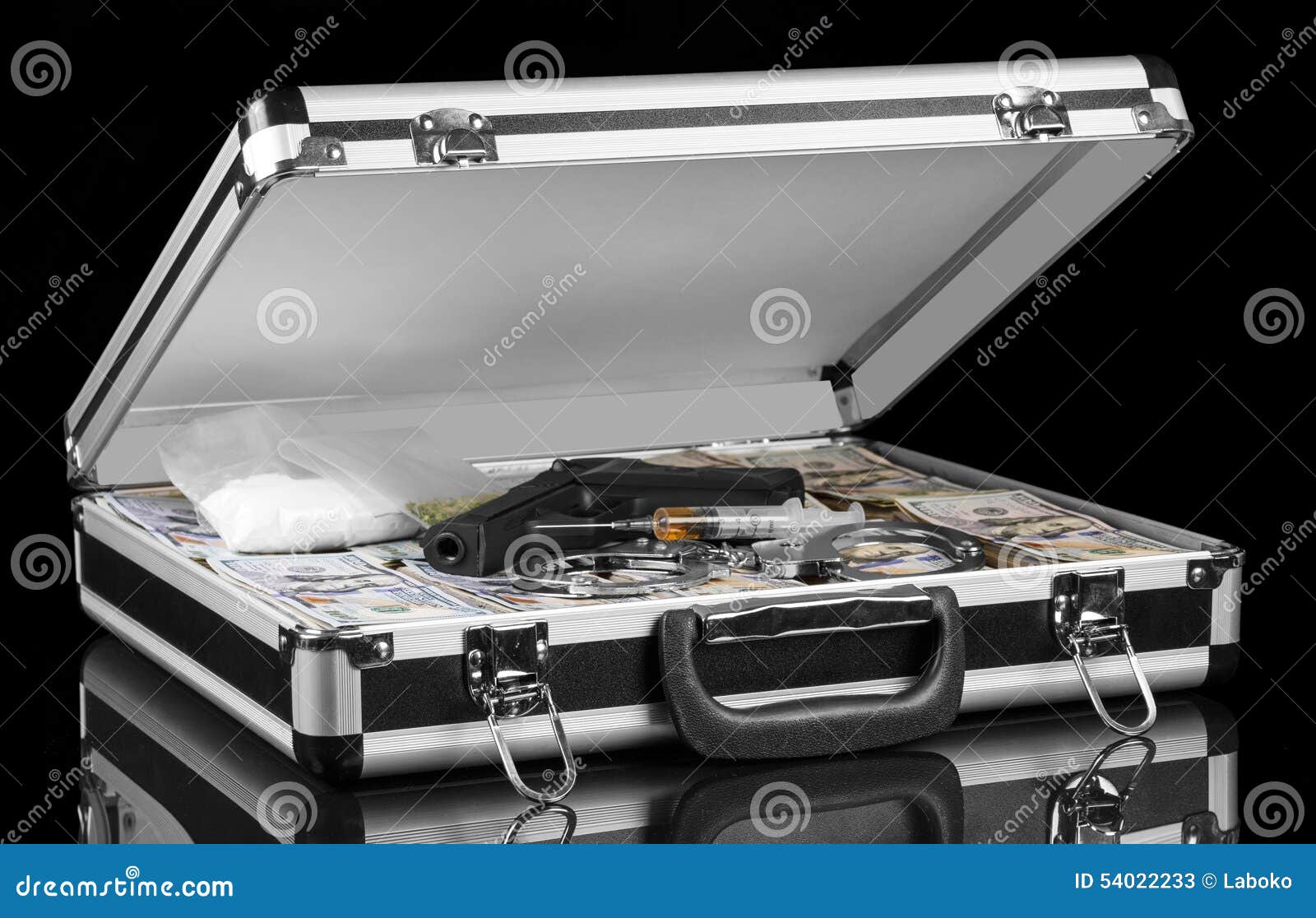 Case With Money, Gun And Drugs Stock Image - Image of control, case ...
