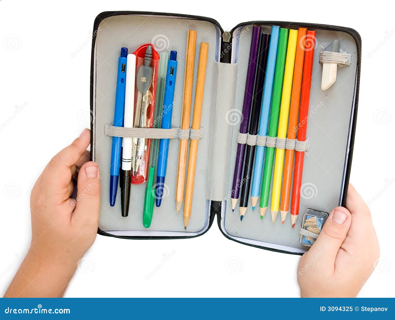 Case with pencils stock image. Image of school, stationary - 3094325