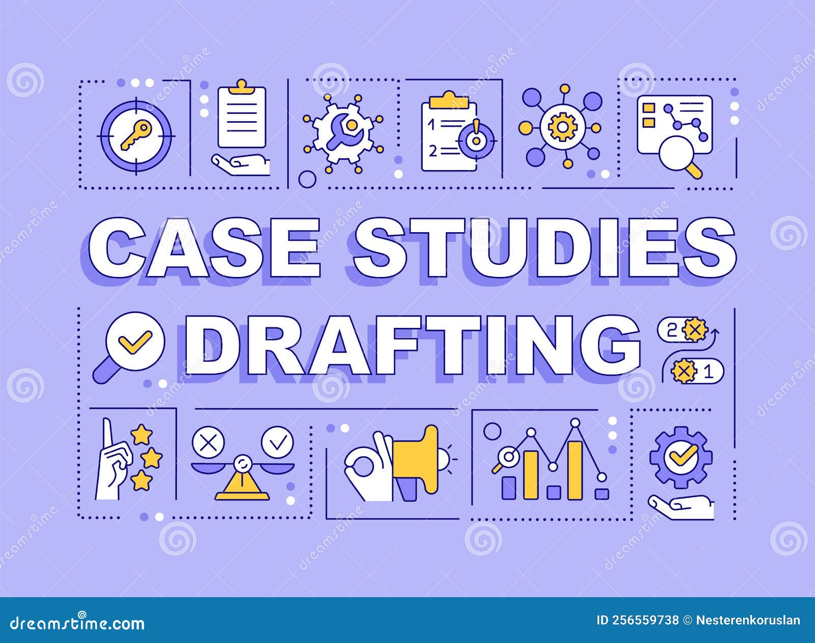Case Studies Drafting Word Concepts Purple Banner Stock Vector ...