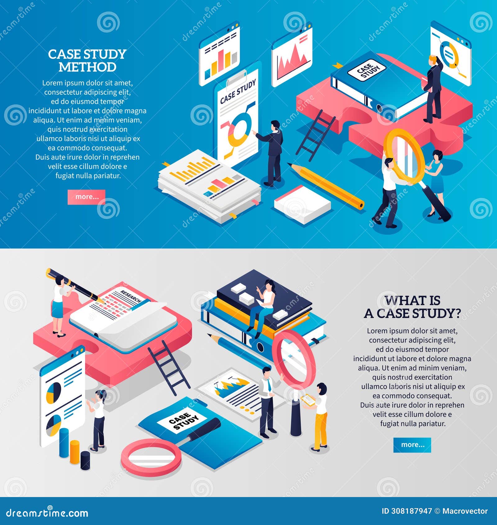 Case Study Banners in Isometric View Stock Illustration - Illustration ...