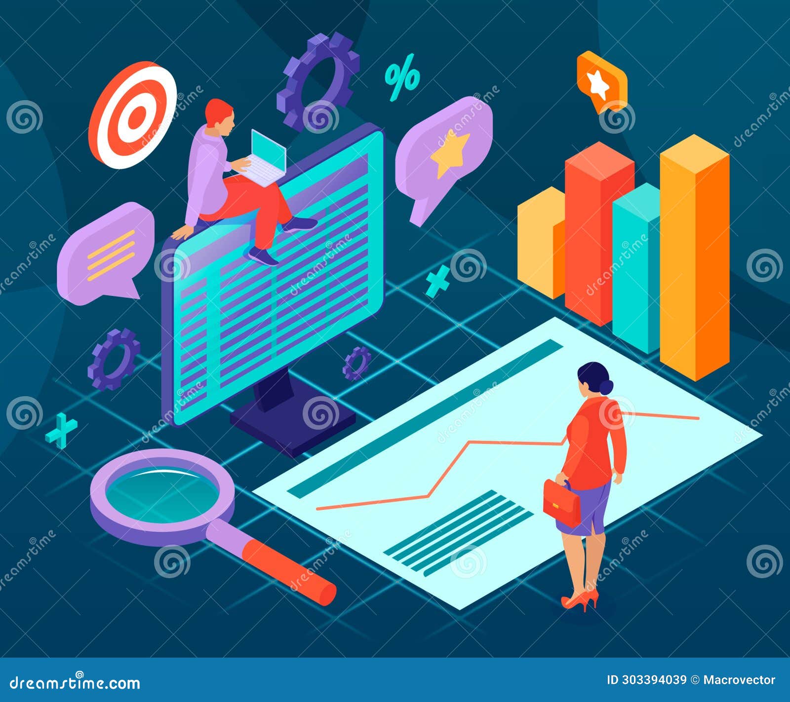 Case Study Composition in Isometric View Stock Illustration ...