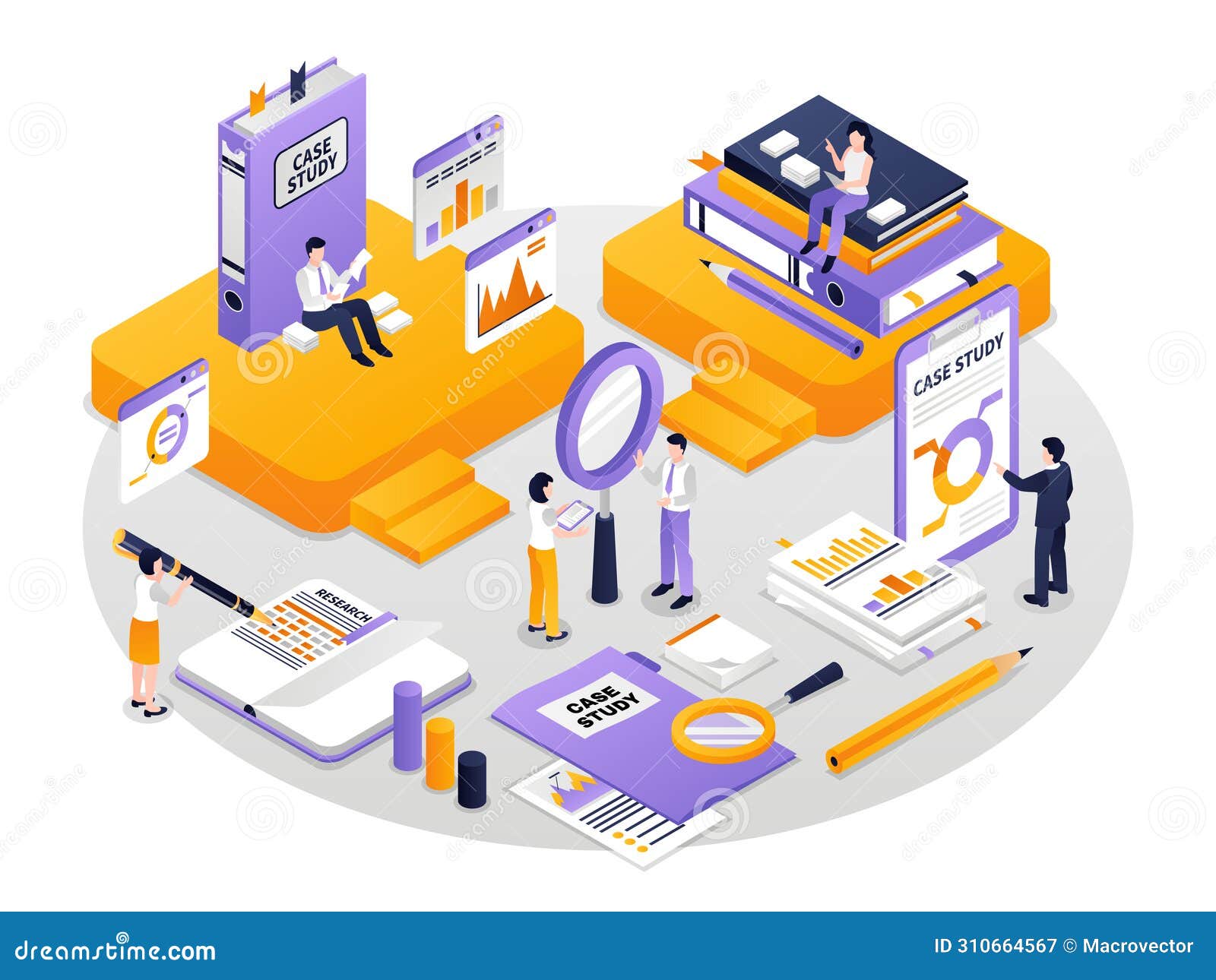 Case Study Composition in Isometric View Stock Illustration ...