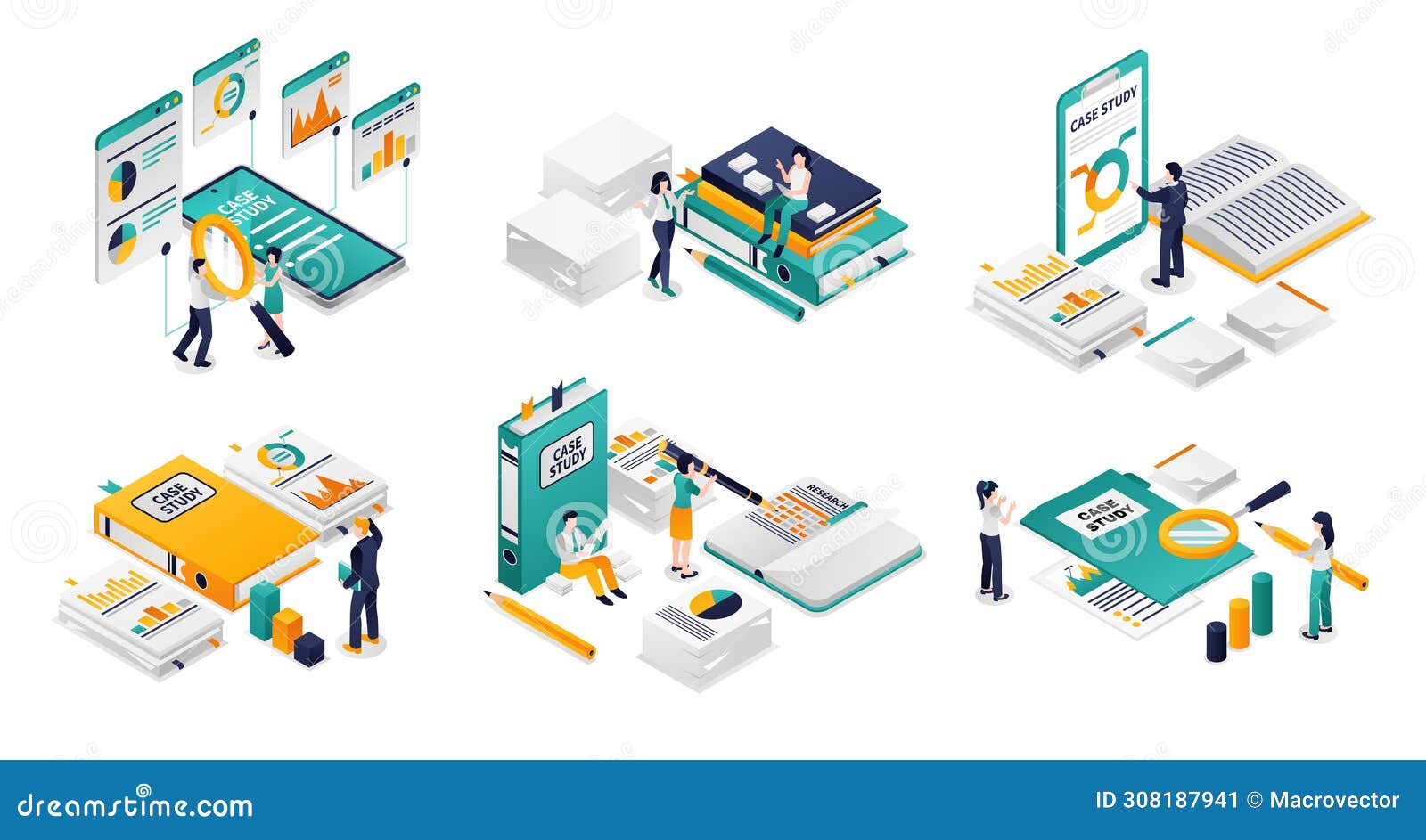 Case Study Compositions in Isometric View Stock Illustration ...