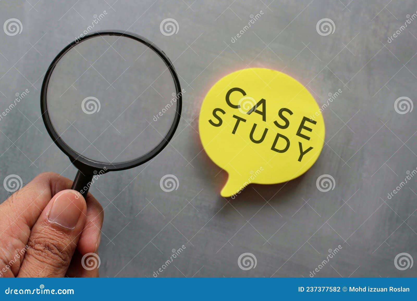 Hand Holding Magnifying Glass and Bubble Speech with Text CASE STUDY ...