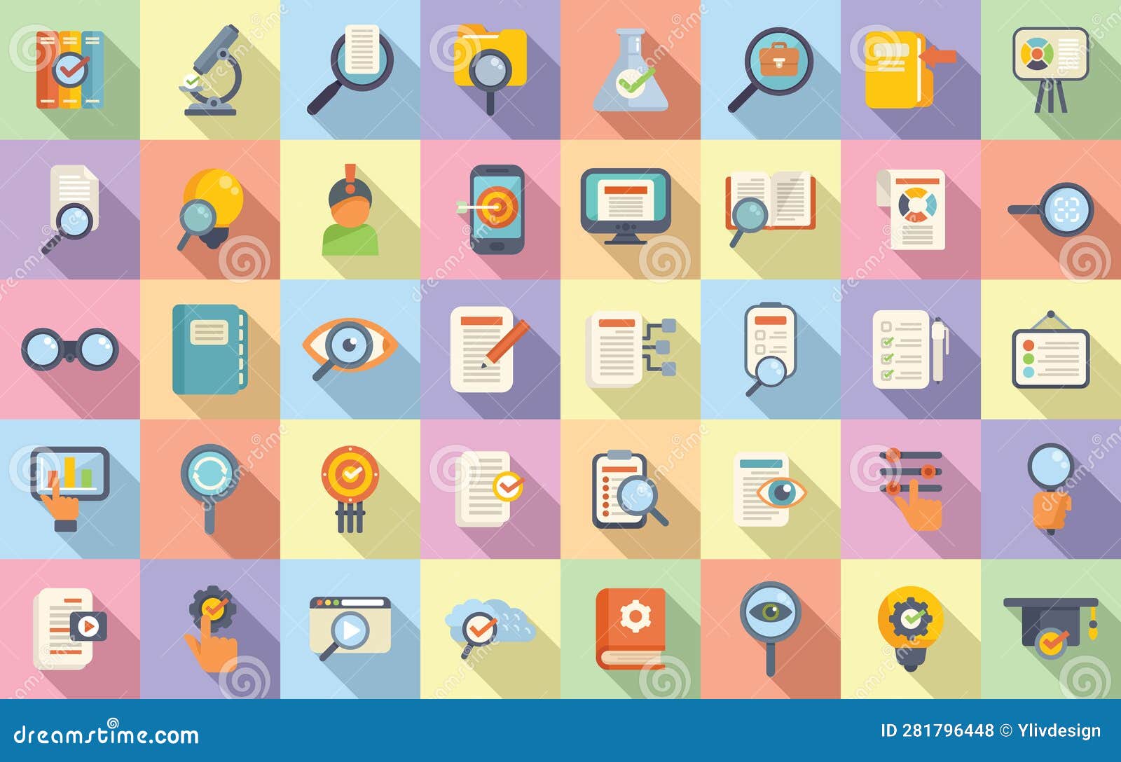 Case Study Icons Set Flat Vector. Study Platform Stock Vector ...