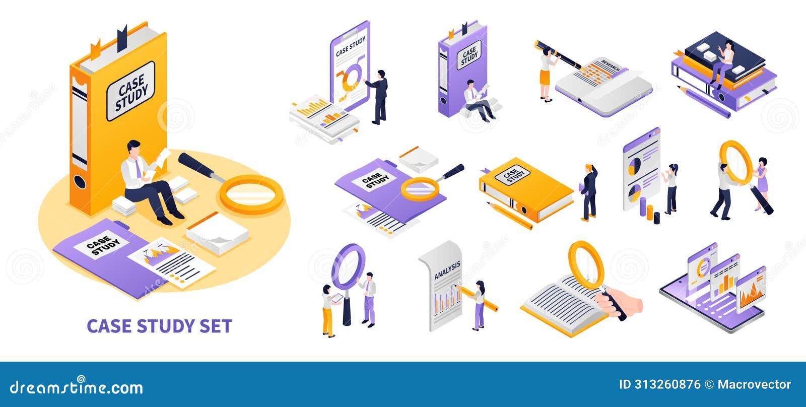 Case Study Illustration and Icons Set Stock Illustration - Illustration ...