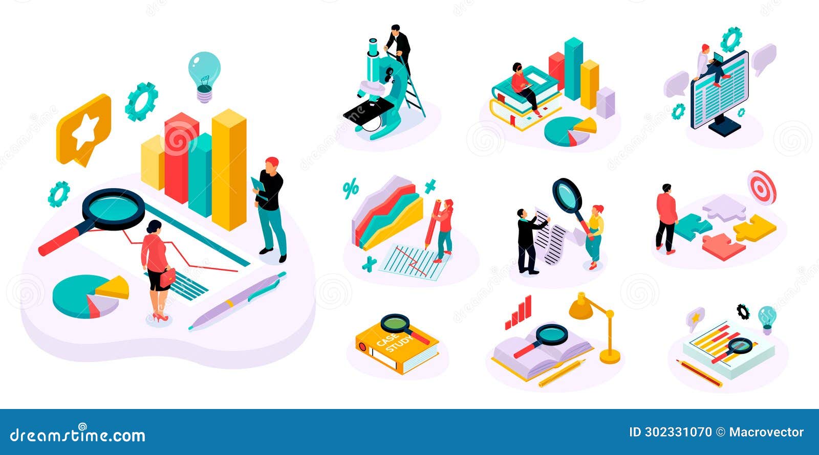 Case Study Illustration with Icons in Isometric View Stock Illustration ...