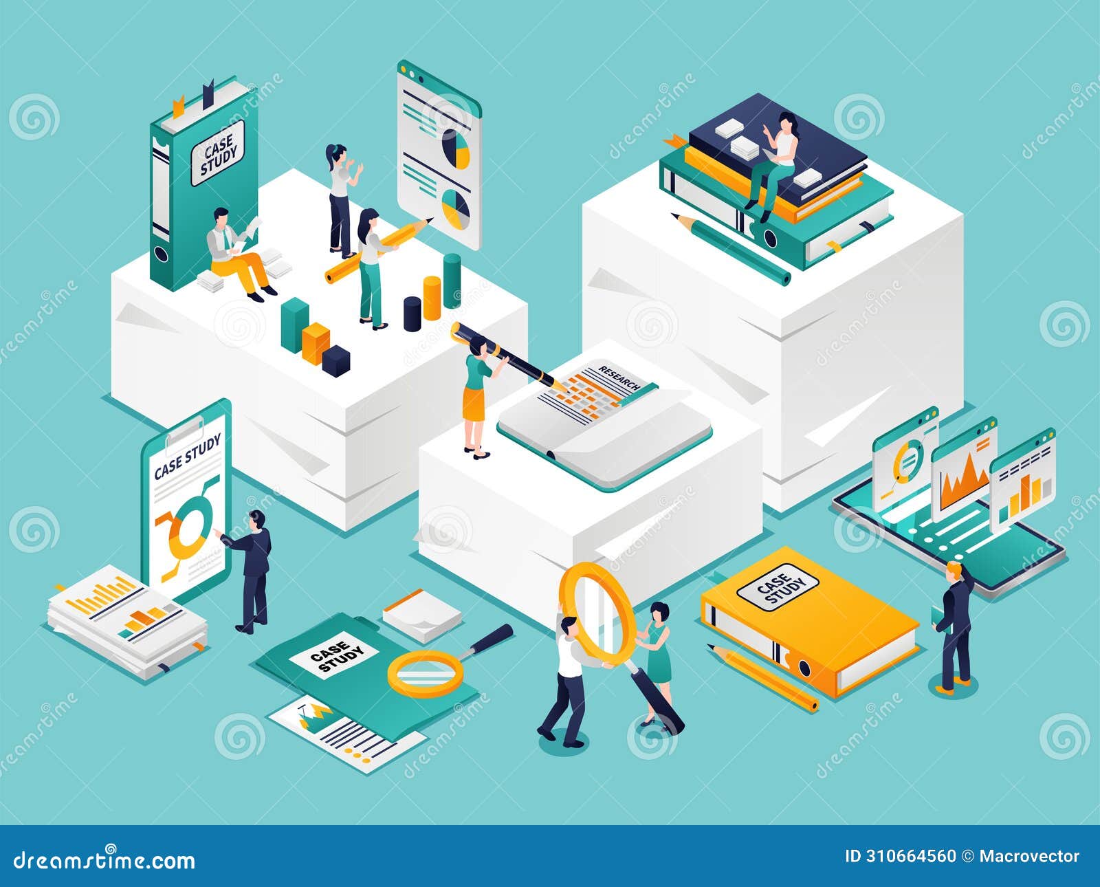 Case Study Illustration in Isometric View Stock Illustration ...