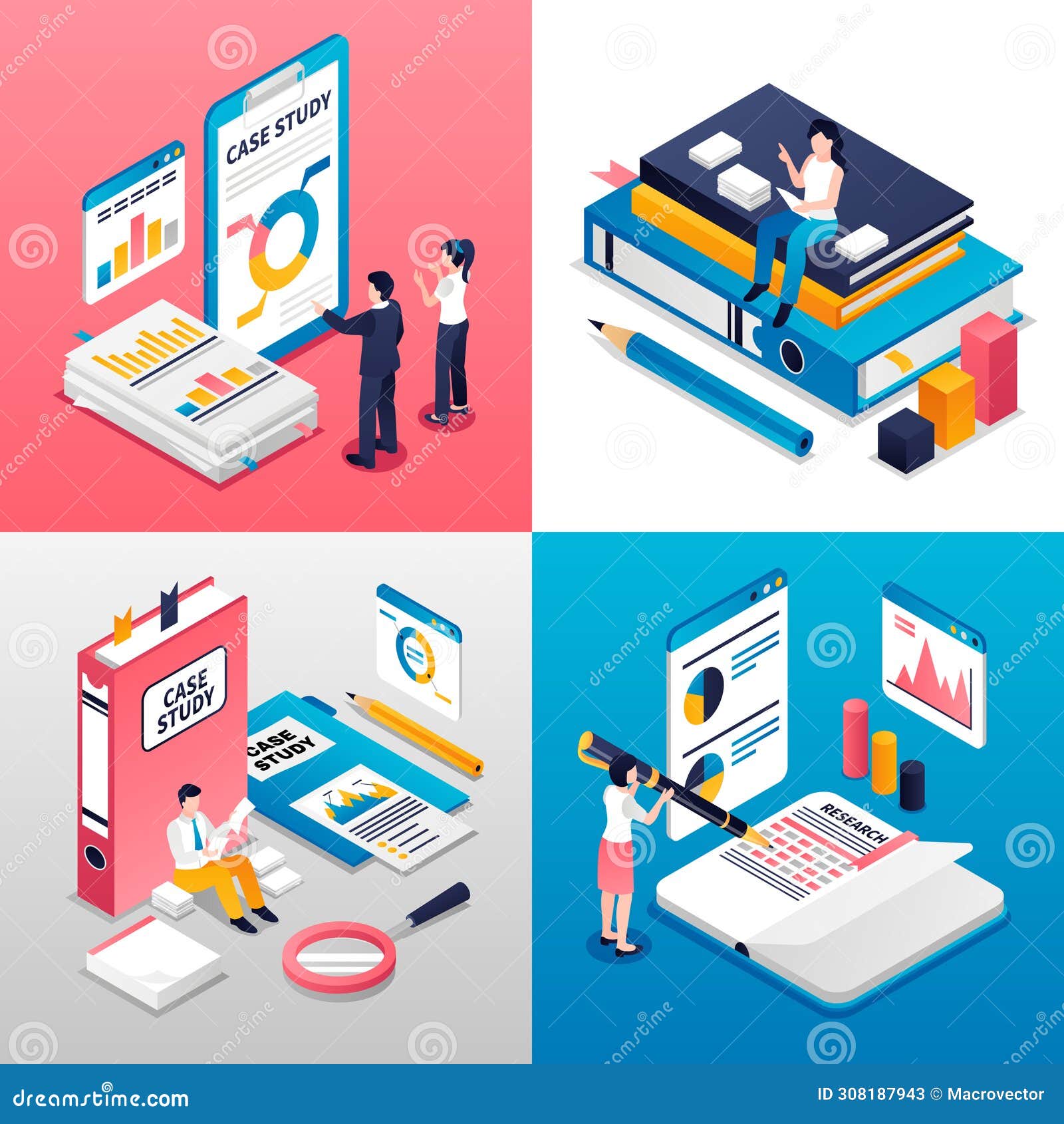 Case Study Illustrations in Isometric View Stock Illustration ...