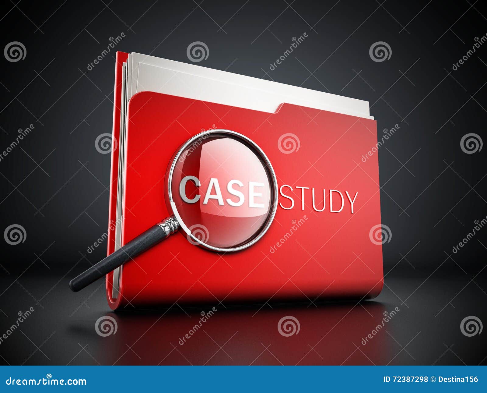 Case Study Text Under Magnifying Glass. 3D Illustration. Stock ...