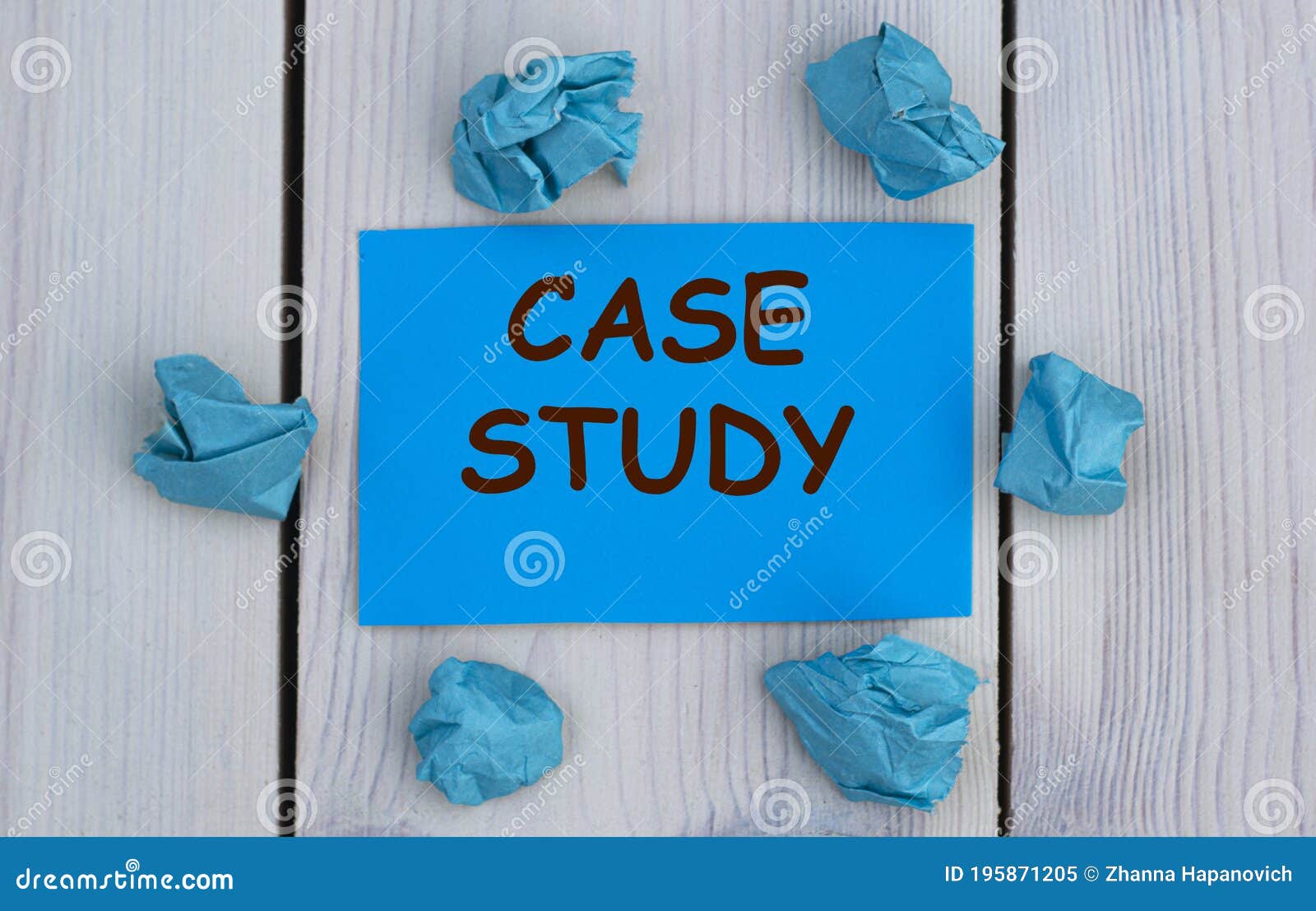 CASE STUDY - Word on Blue Paper on a Light Background with Crumpled ...