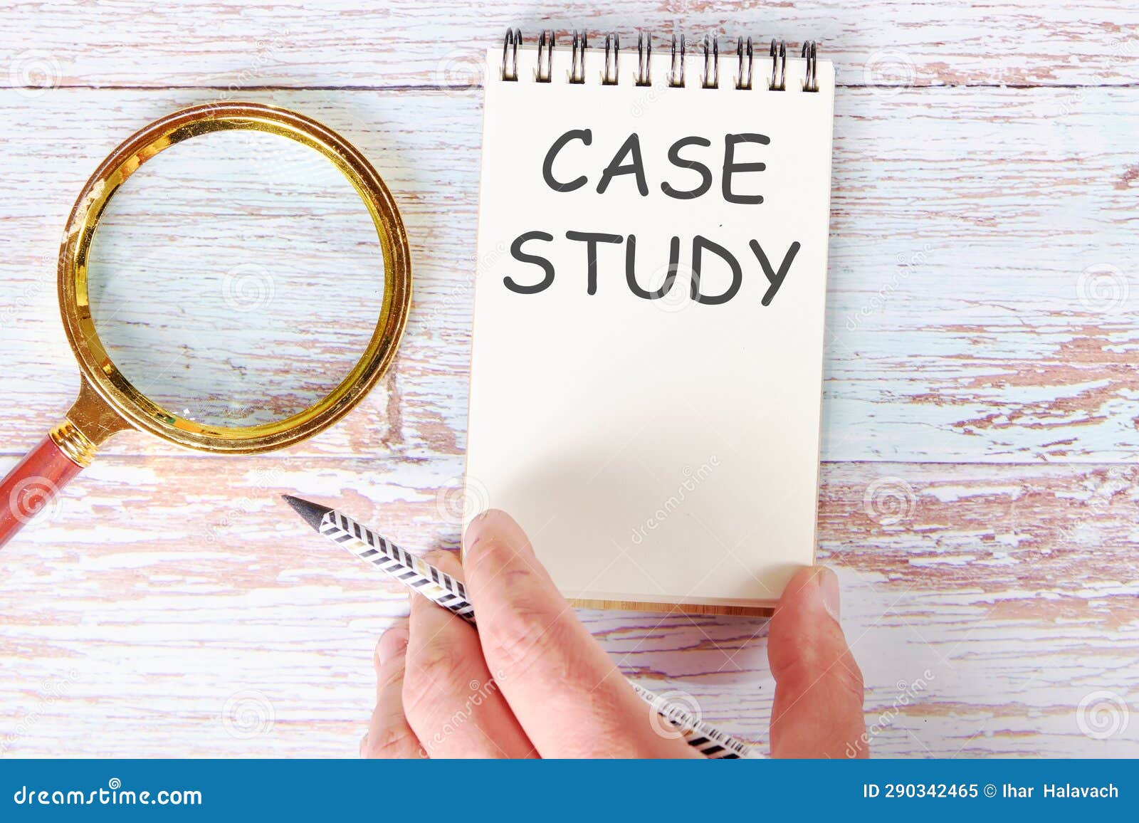 Case Study Written on a Blank Sheet of a Notebook Which is Touched by a ...