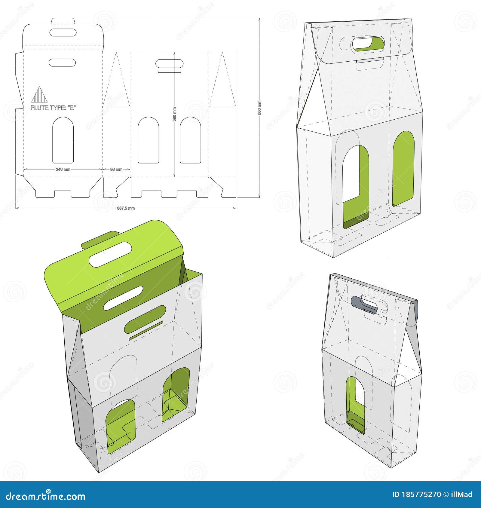 Case Three Bottles with Peak Close and Die-cut Pattern. Stock Vector ...