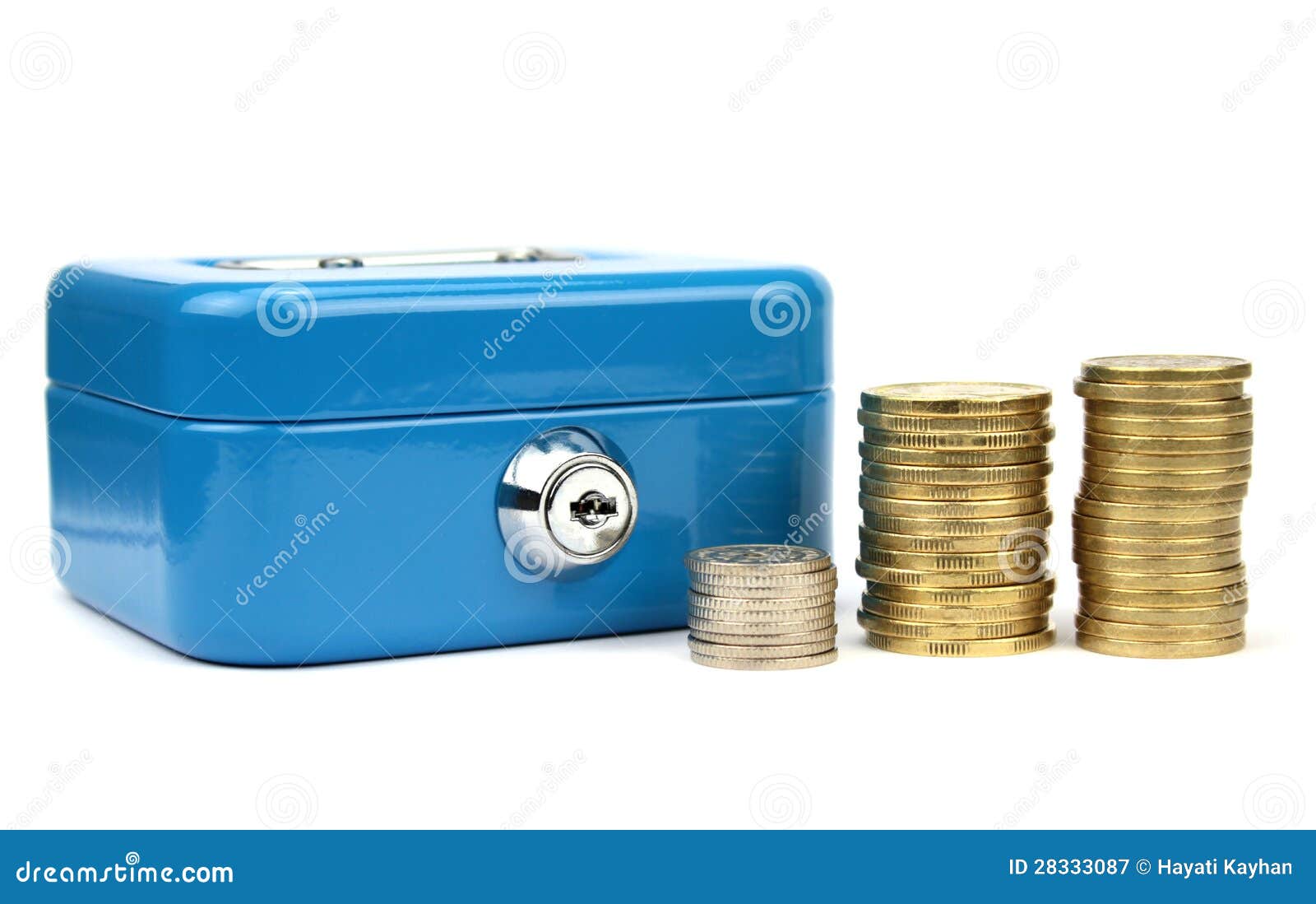 Cash Box with Lock and Stacked Coins Stock Image - Image of background ...