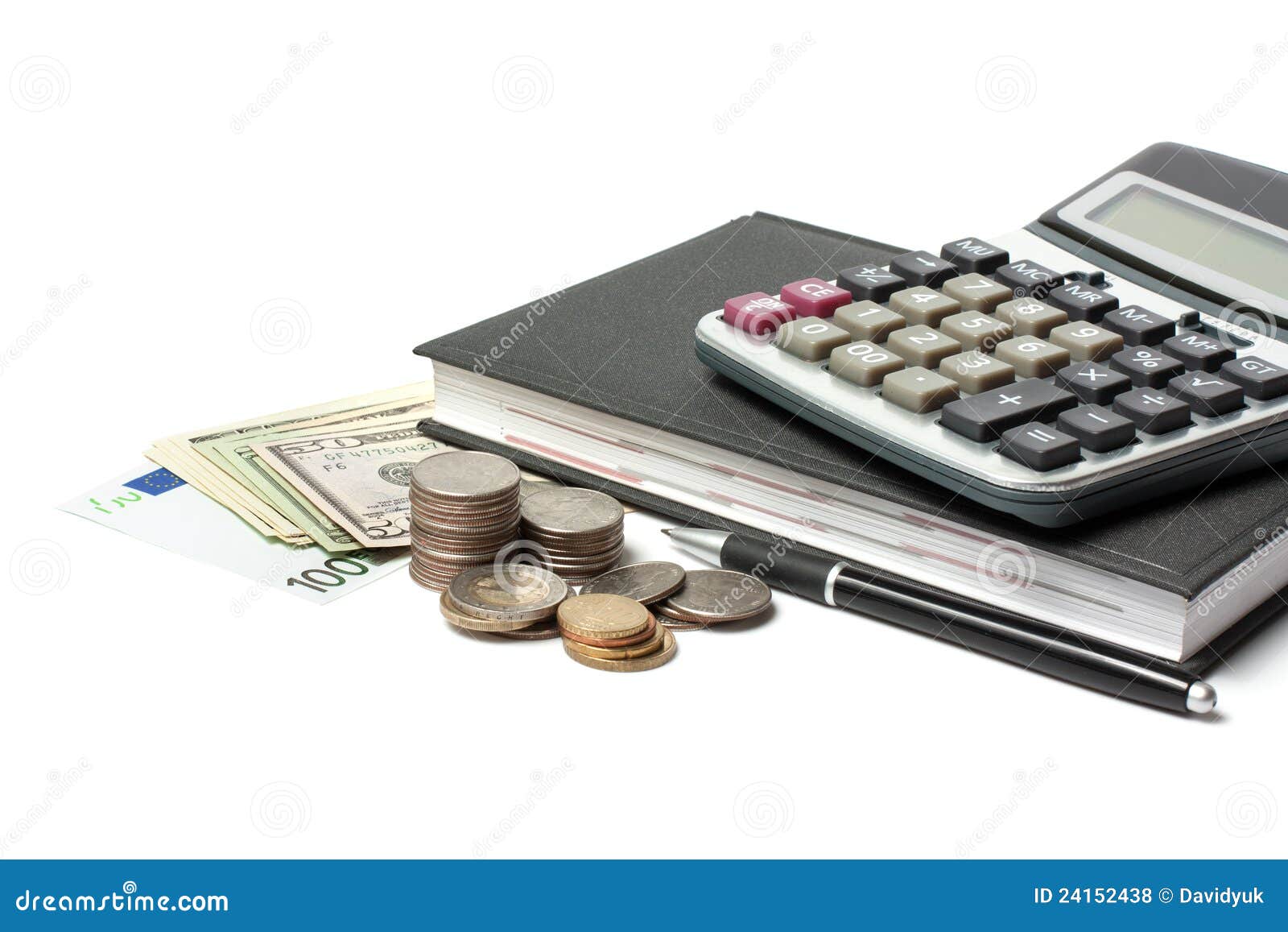 Cash, calculator, diary stock photo. Image of financial - 24152438