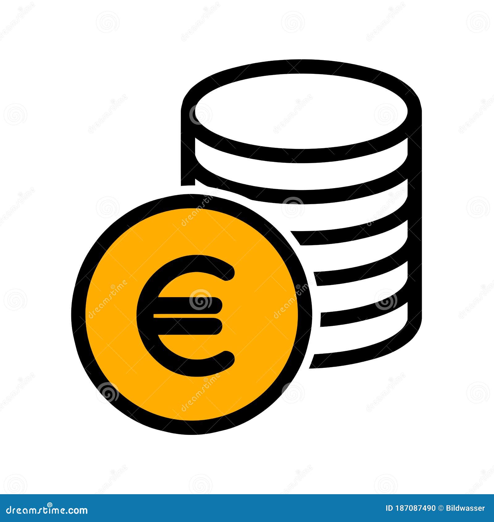 Cash Coins Euro Icon on White Background Stock Illustration ...