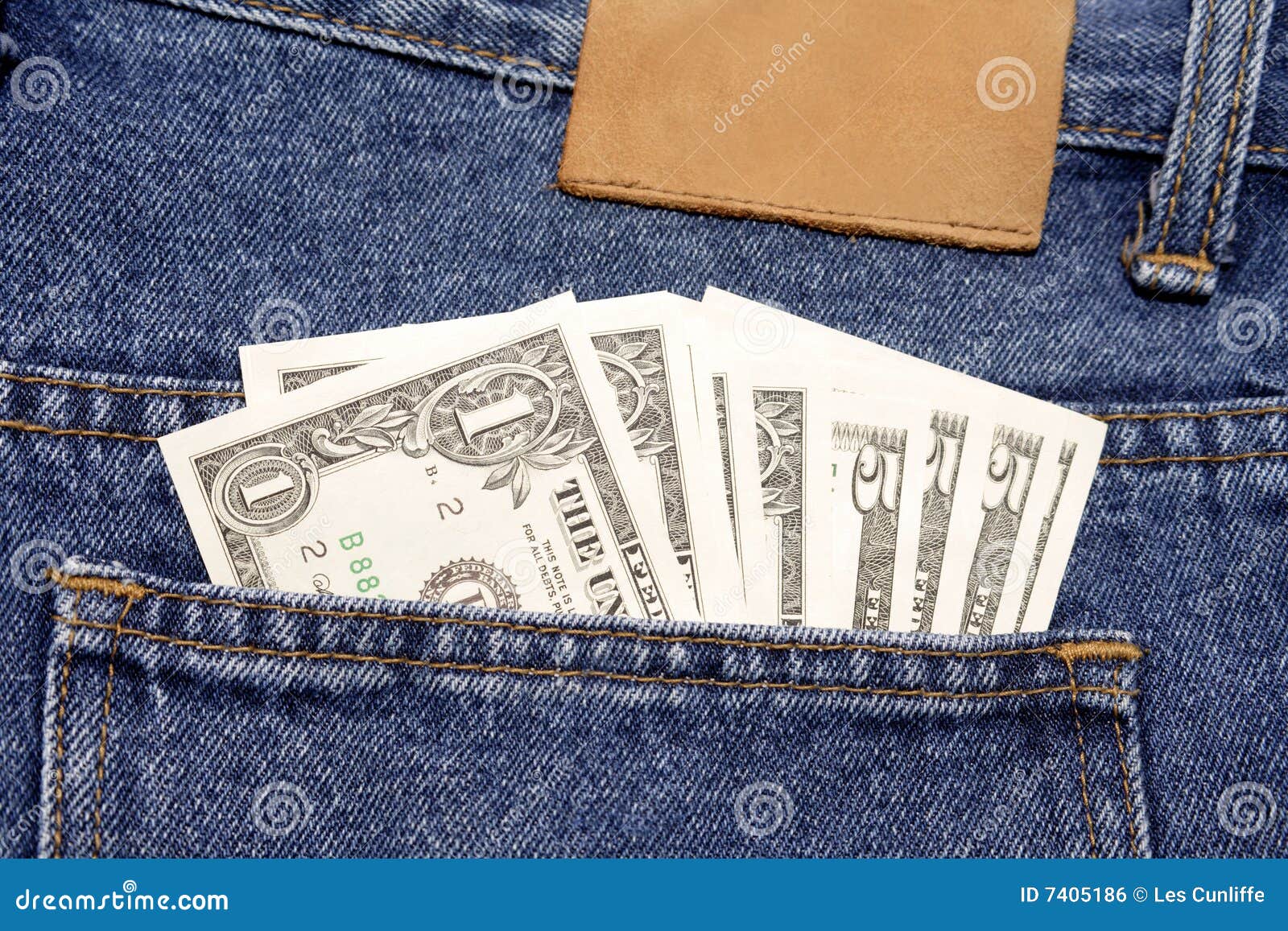 Cash in denim jeans pocket stock photo. Image of dungaree - 7405186