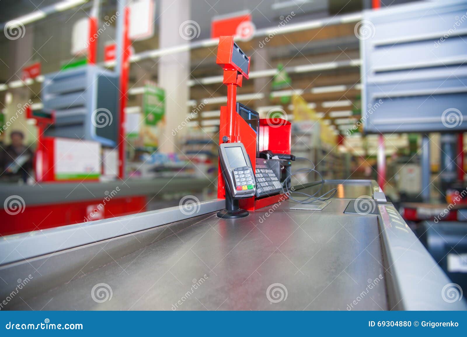 Cash Desk with Payment Terminal in Supermarket Stock Photo - Image of ...